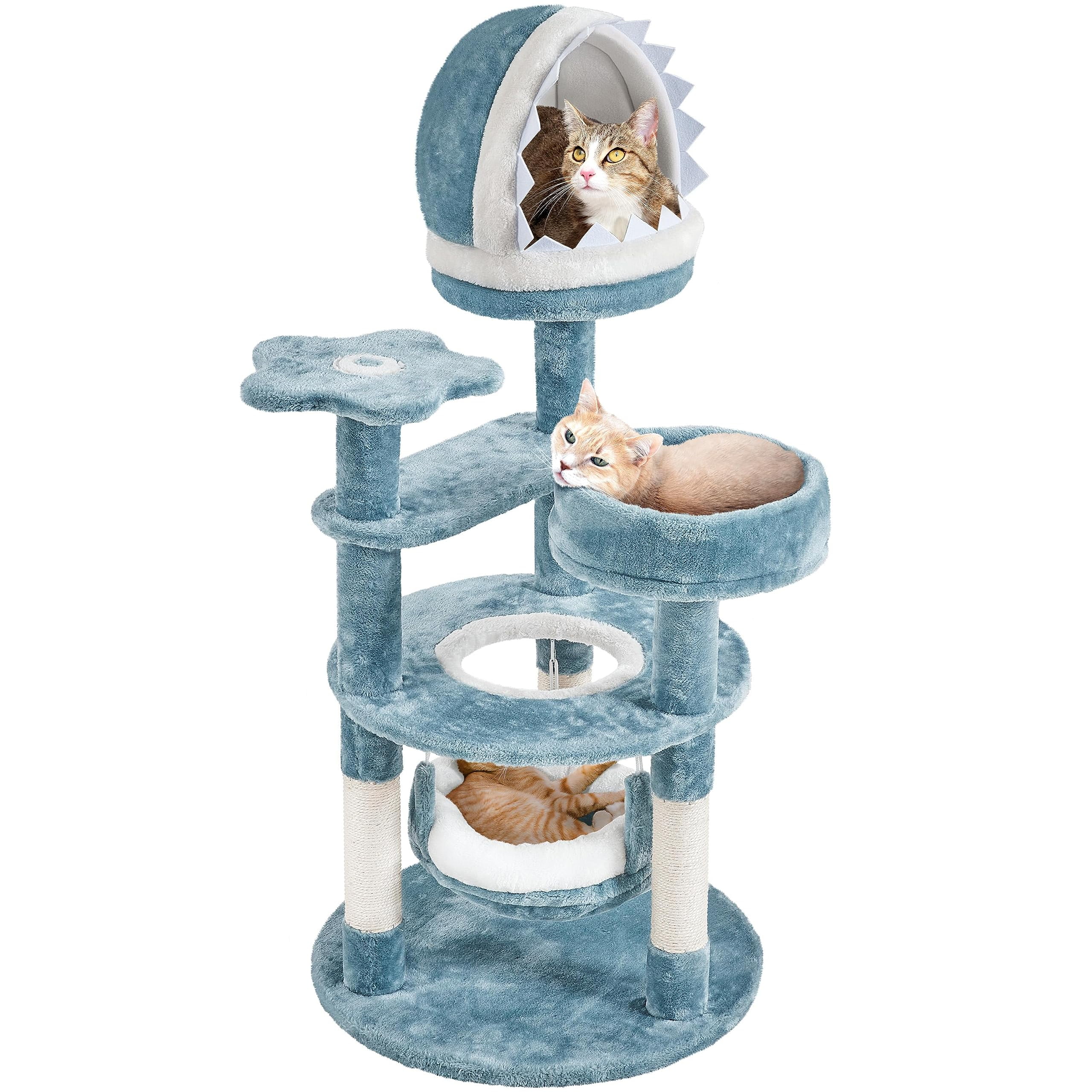 Multi-Tier Ocean Cat Tree 45.5in, Shark Den, Starfish Rest Area, Soft ...