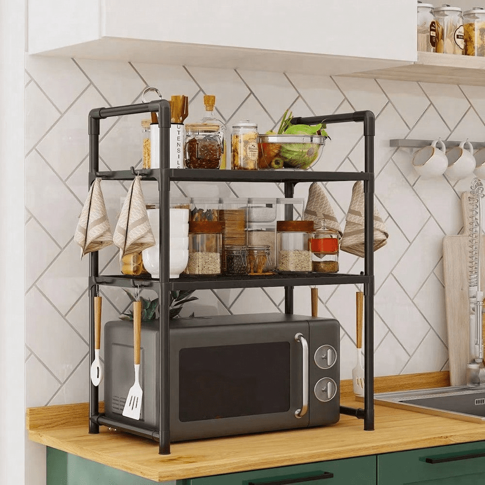 Multi-Tier Plastic Storage Rack, Microwave Oven Shelf, Multifunctional ...