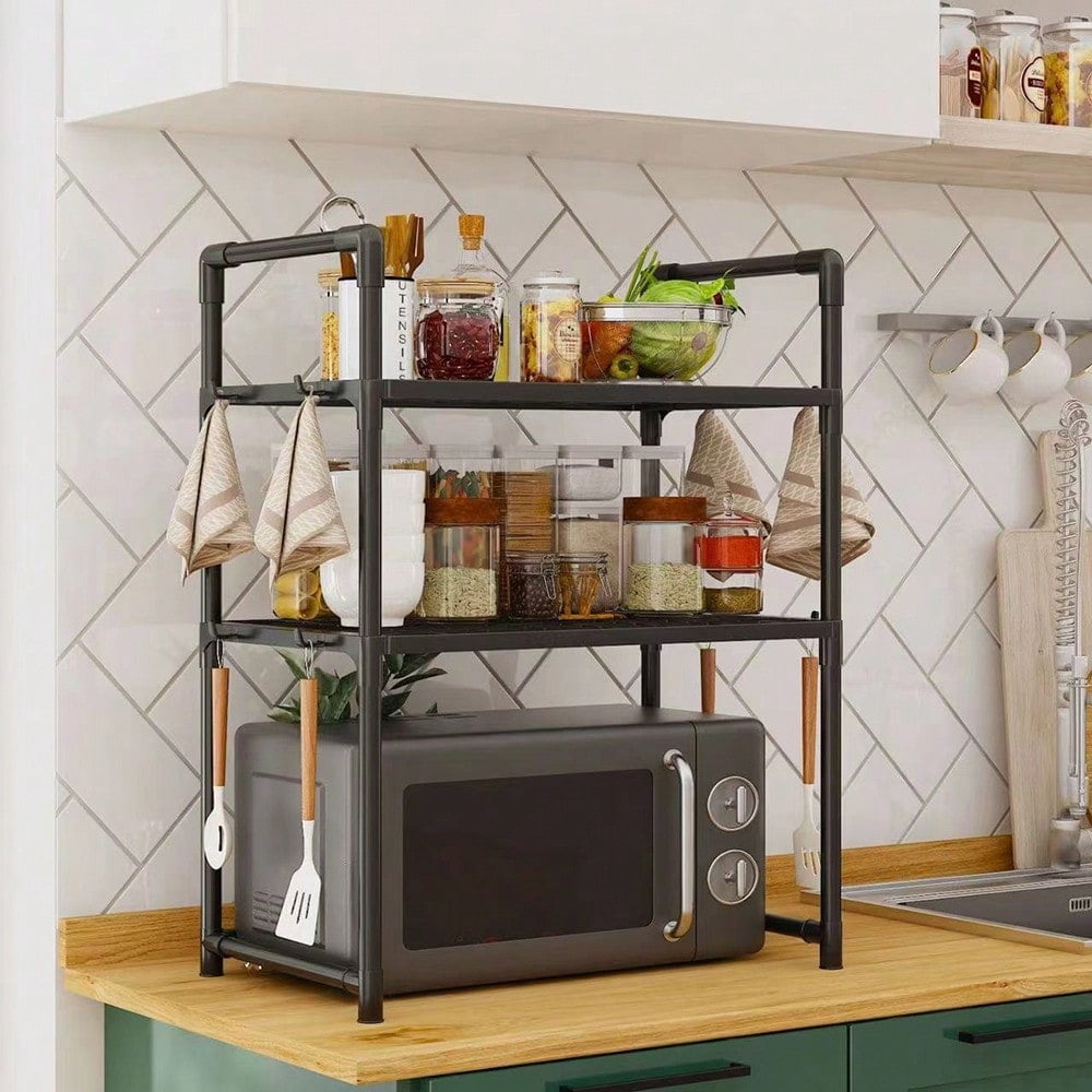 Multi-Tier Plastic Storage Rack, Microwave Oven Shelf, Multifunctional ...