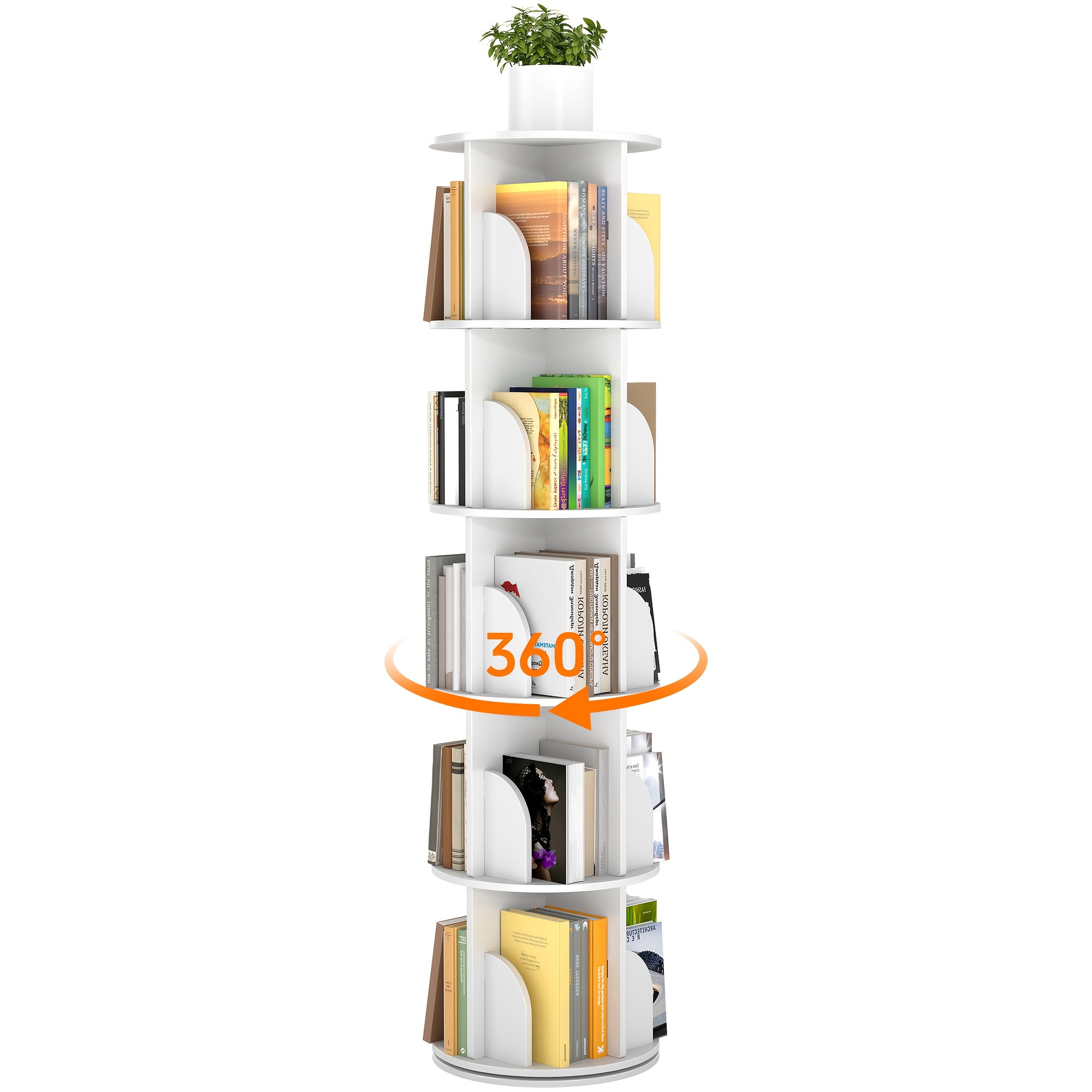 Multi-Tier Rotating Bookshelf, 360° Spinning Vertical Book Tower ...