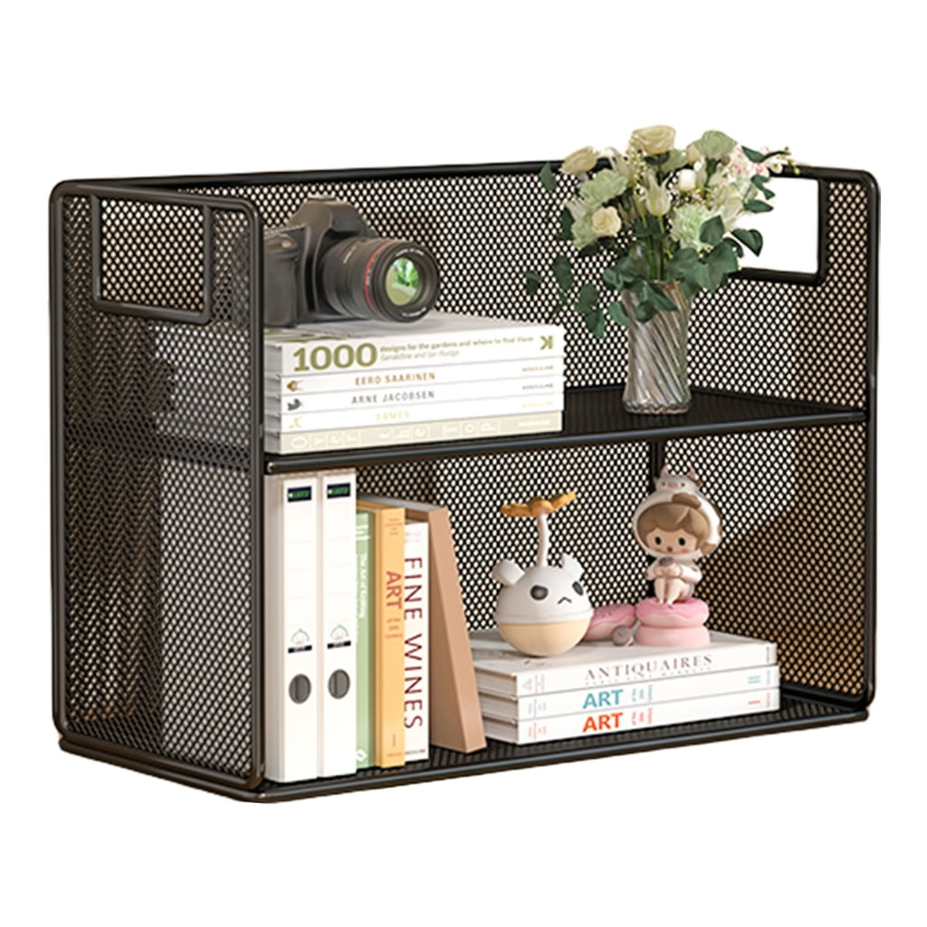 Multi Tiered Mesh Bookshelf Display Shelf Rack Metal Mesh Desk File ...