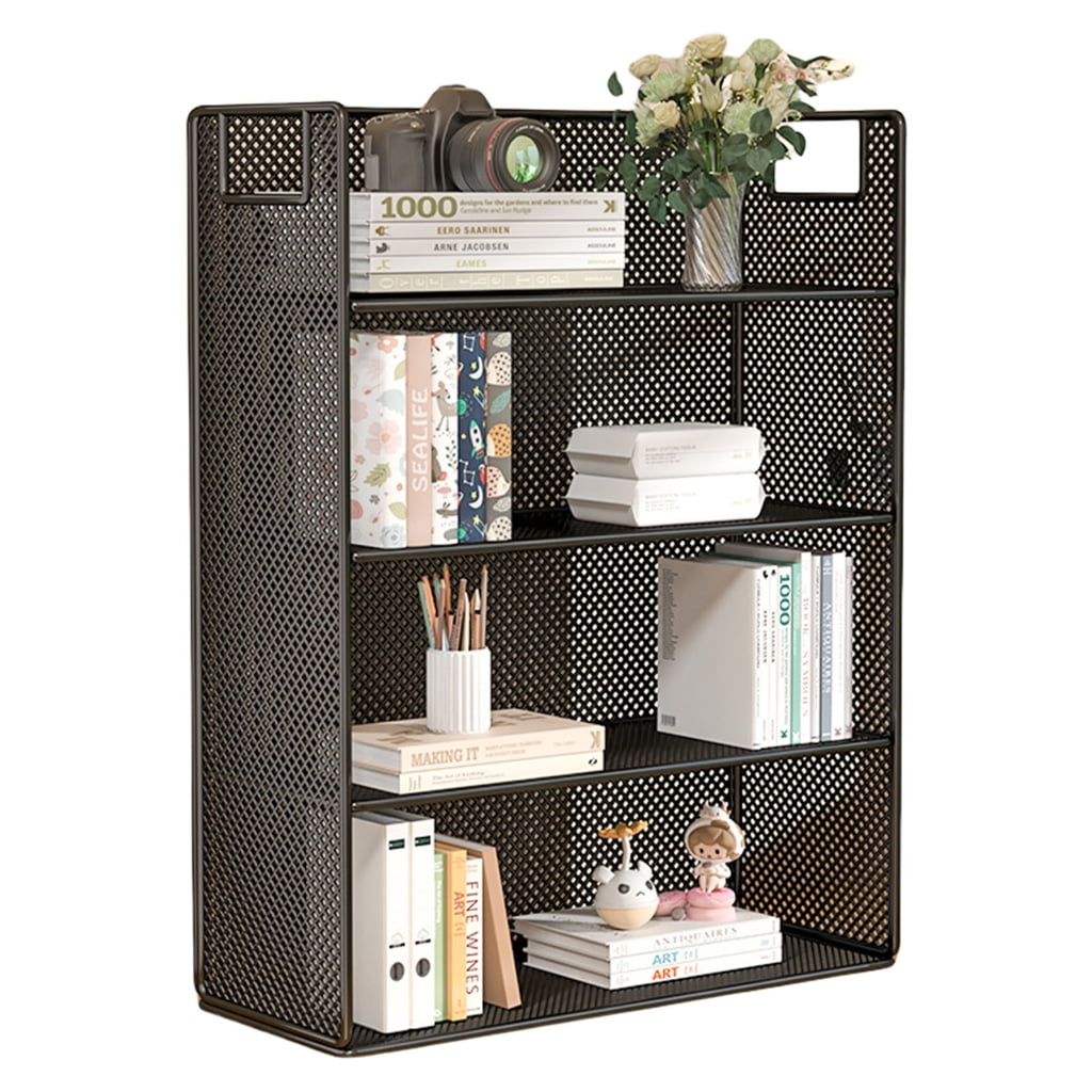 Multi Tiered Mesh Bookshelf Display Shelf Rack Metal Mesh Desk File ...