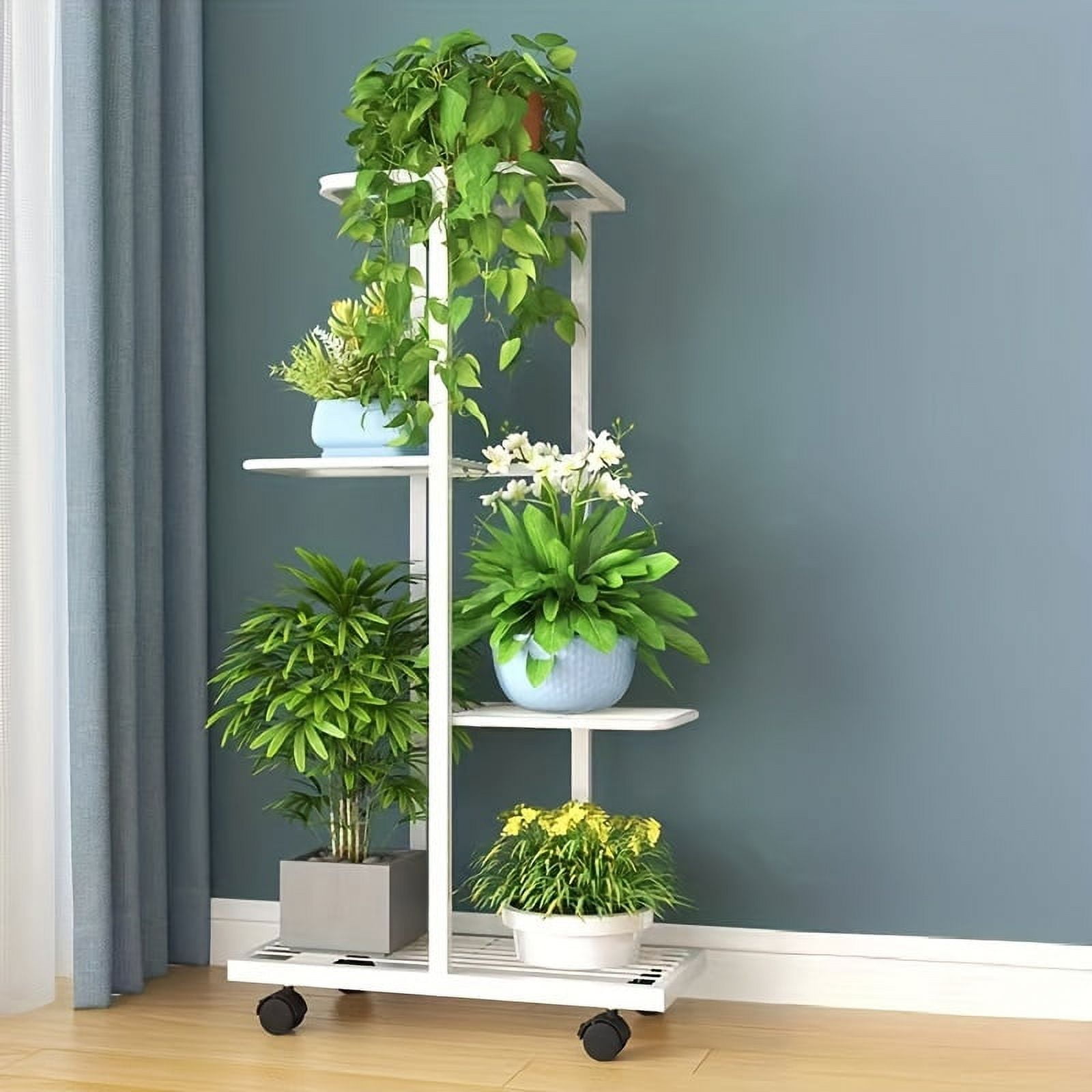 Multi-Tiered Metal Flower Stand with Sliding Wheels - Versatile Indoor ...