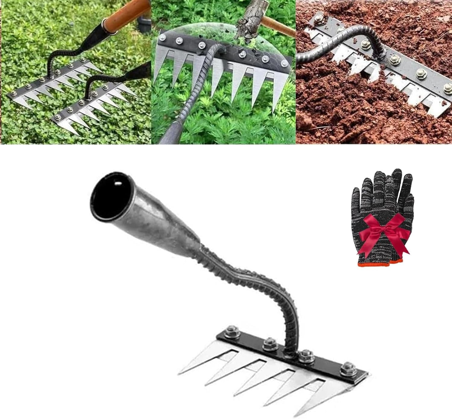 Multi-Tine Carbon Steel Garden Cultivator Rake, 5/6/7/8 Teeth ...