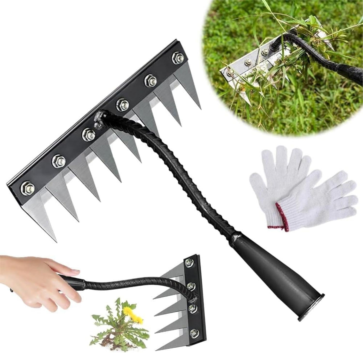 Multi-Tine Carbon Steel Garden Cultivator Rake, Gardening Hoe Weeding ...