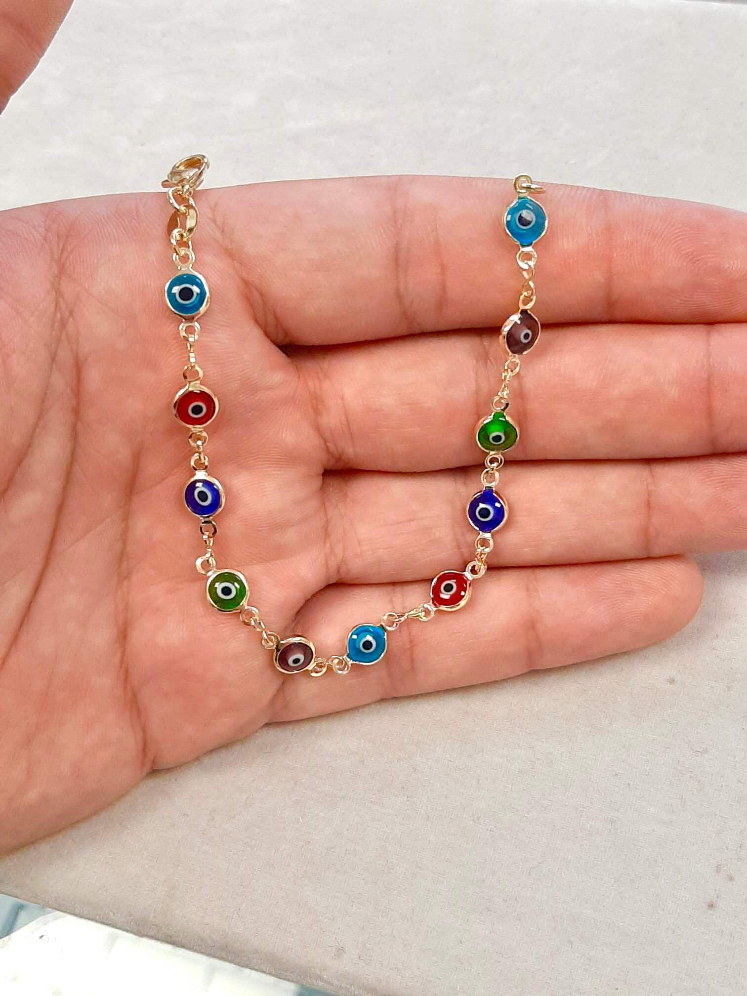 Multi Tone Evil Eye Women’s Bracelets 7.5” 3.3g Gold Filled Protection Bracelets Good Luck ...