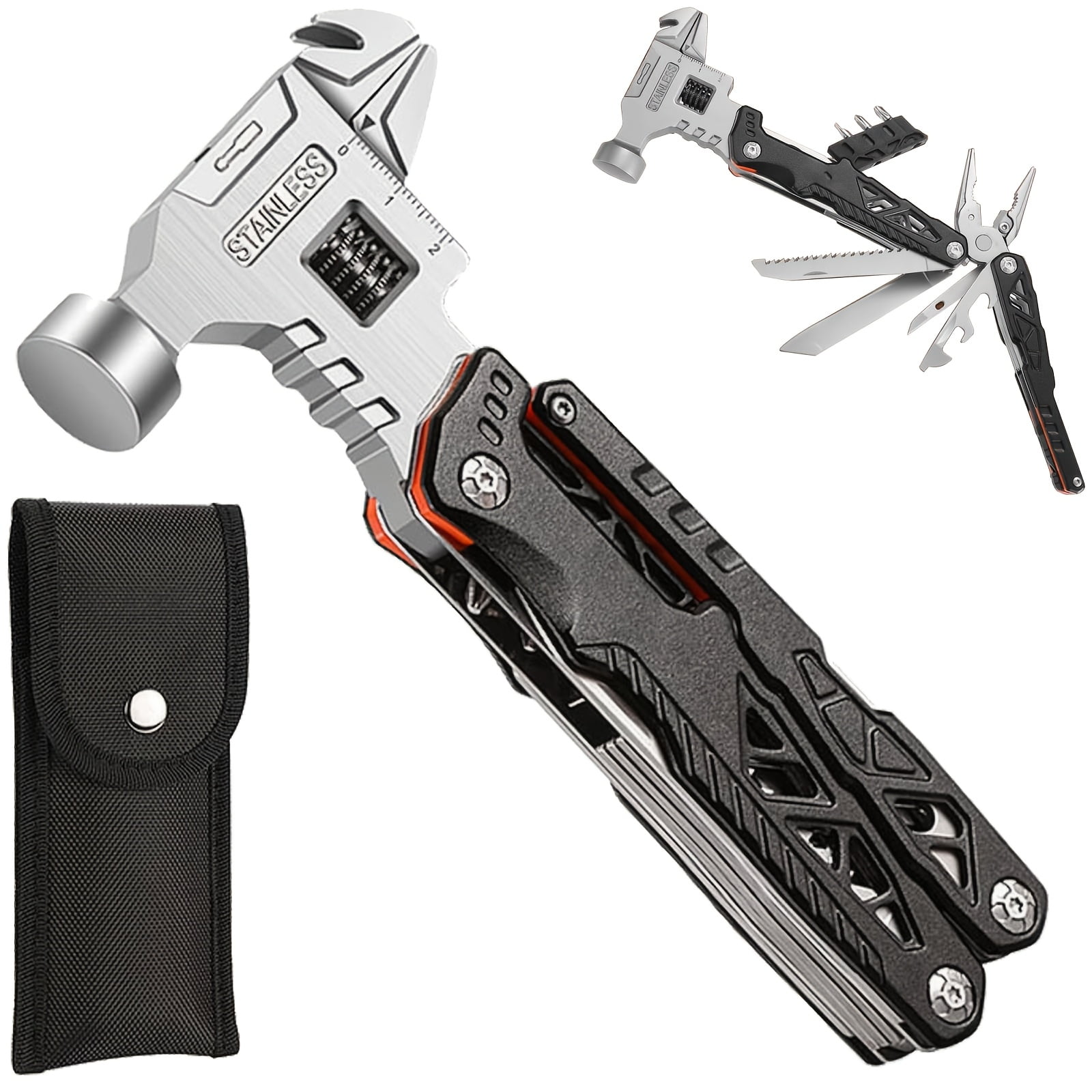 Multi Tool Hammer - Multitool Hammer for Survival,16 in 1 Adjustable Wrench Multitools Pliers ...