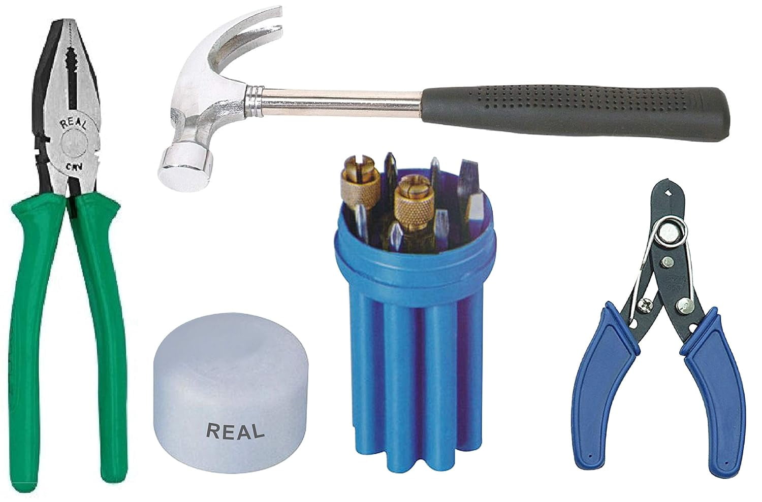 Multi Tool Kit 11 Pc - 8 Pc | Screw Driver Set, Combination Plier 8" | Claw Hammer Steel Shaft 1 ...