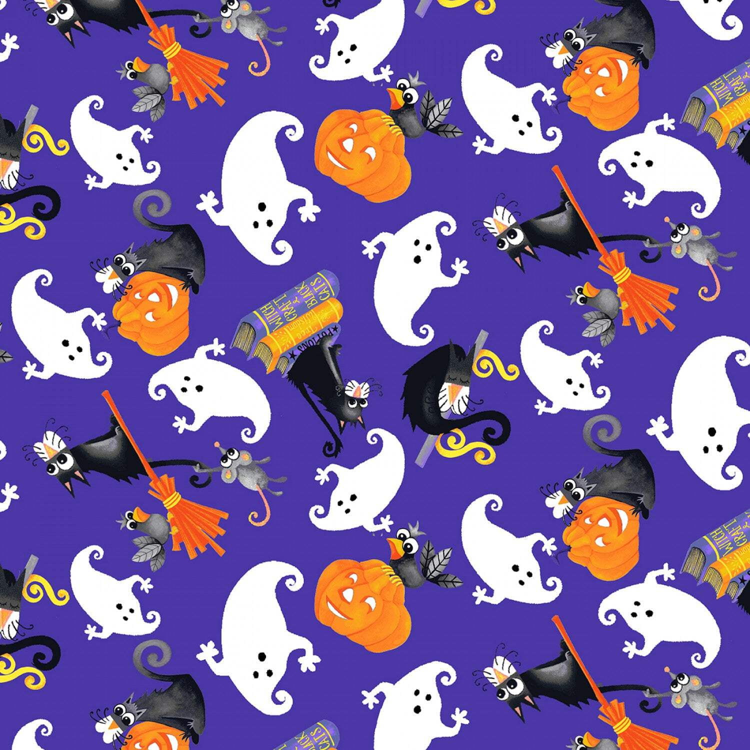 Multi Tossed Cats and Ghosts Fabric - Walmart.com