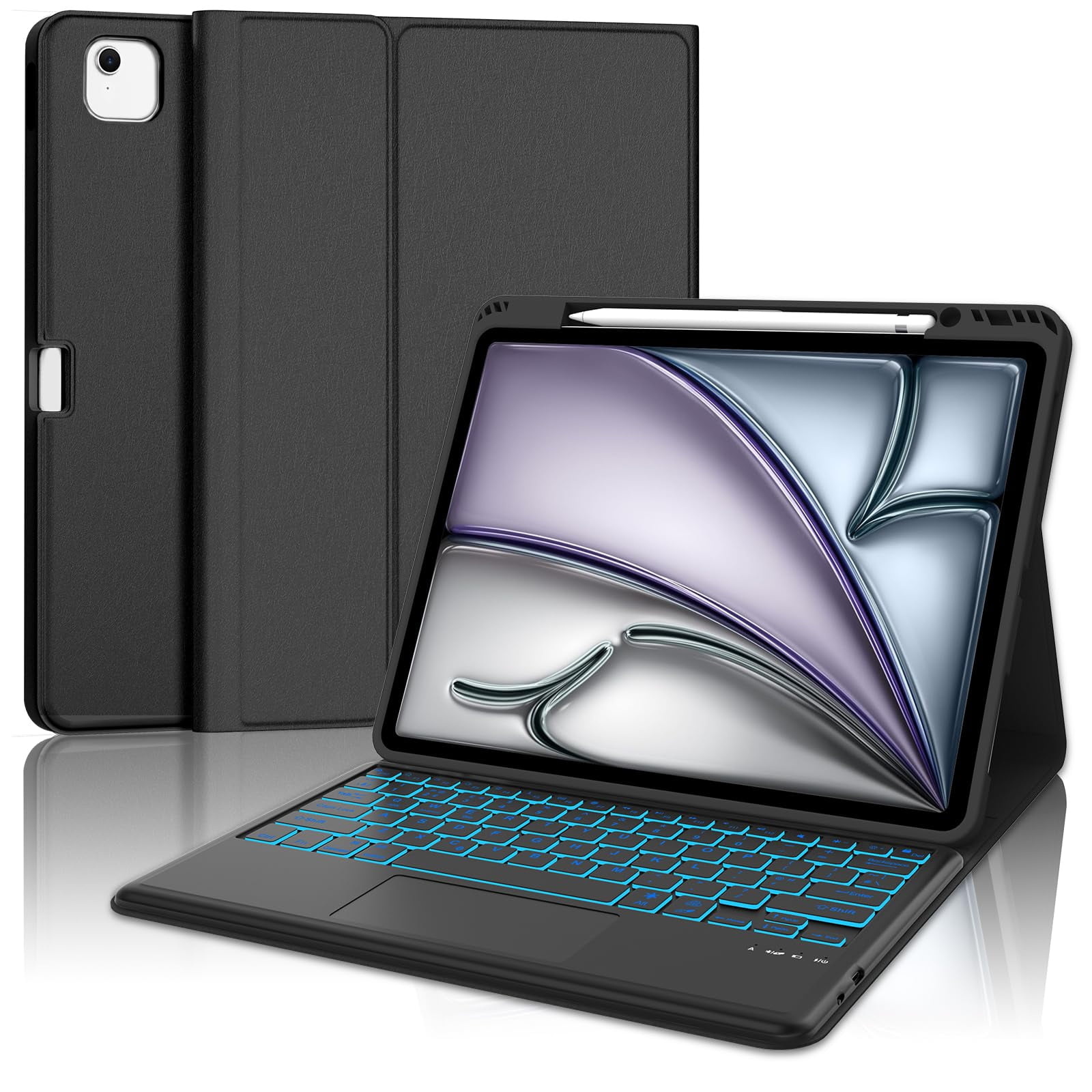 Multi-Touch Trackpad Keyboard Case for iPad Air 13-inch(M3-2025, M2-2024),7 Colors Backlit ...