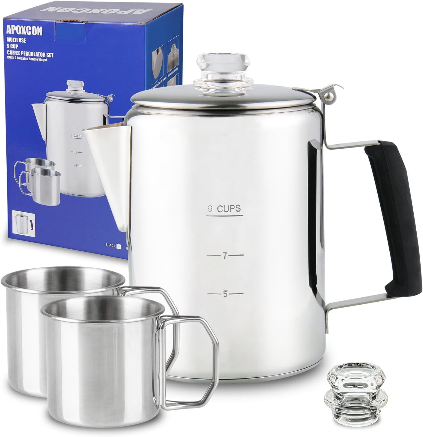Multi Use 9 Cup Coffee Pot Bundle Coffee Percolator with 2 Mugs ...