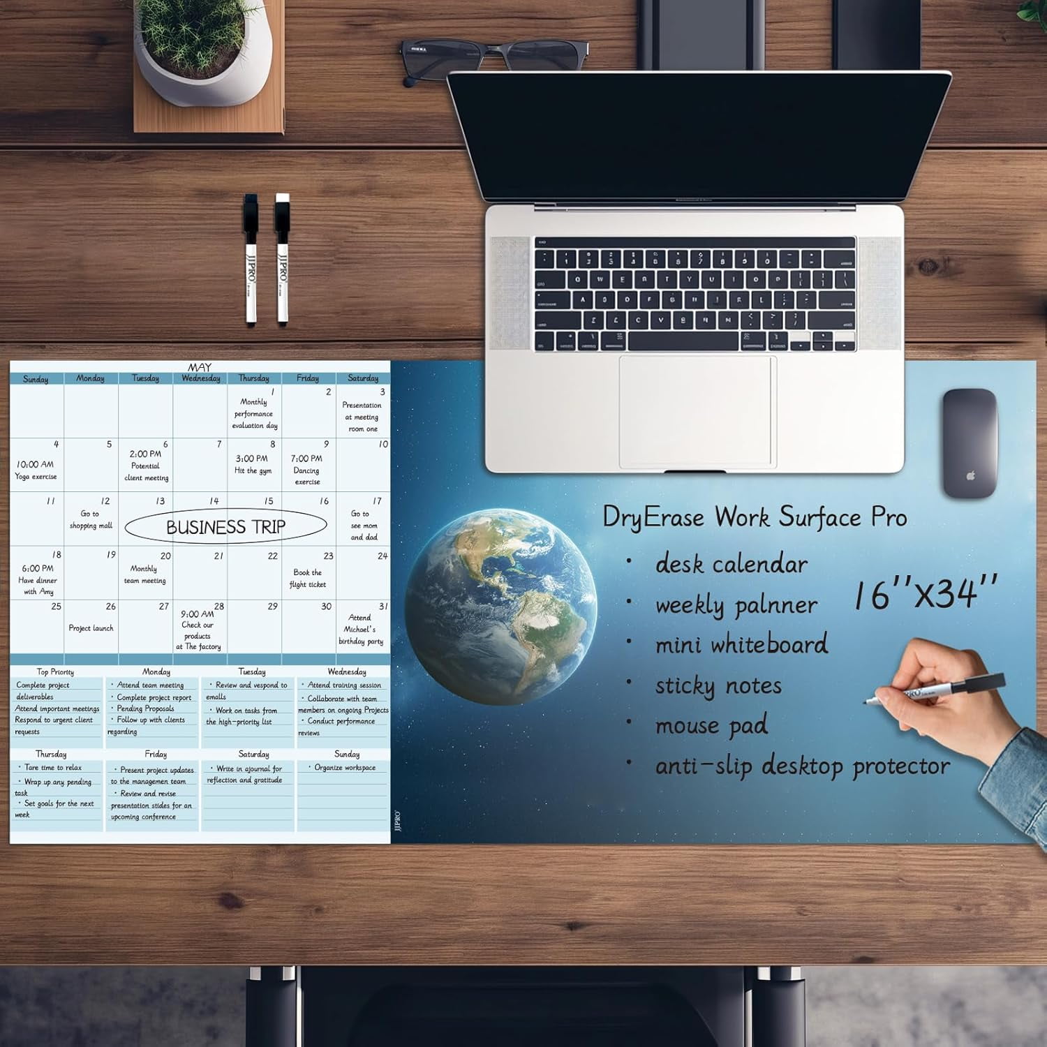 Multi-Use Dry Erase Desk Calendar, Erasable Desk Writing Pad, Reusable ...