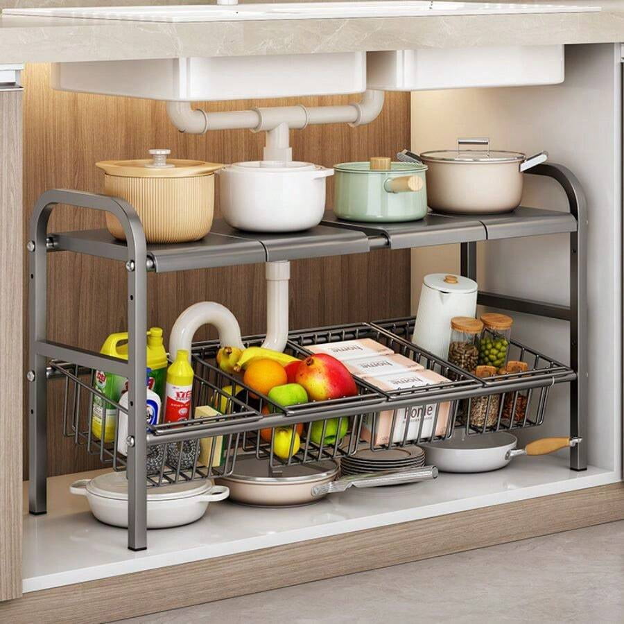 Multi-Use Kitchen Under Bathroom Sink Organizers - Expandable Cabinet ...