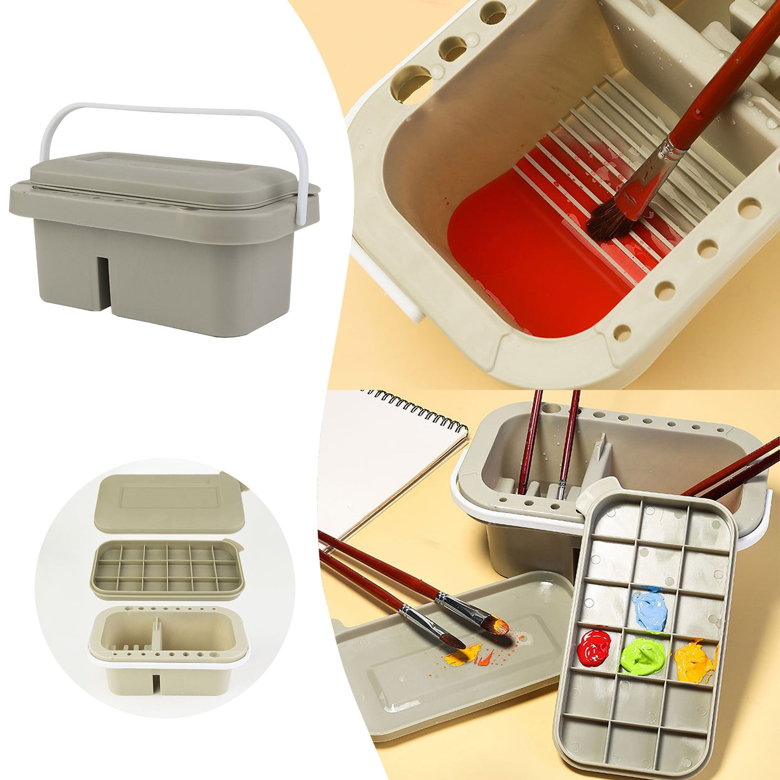 Multi-Use Paint Brush Basin with Lid, Brushes Holder, Washer, Trays ...