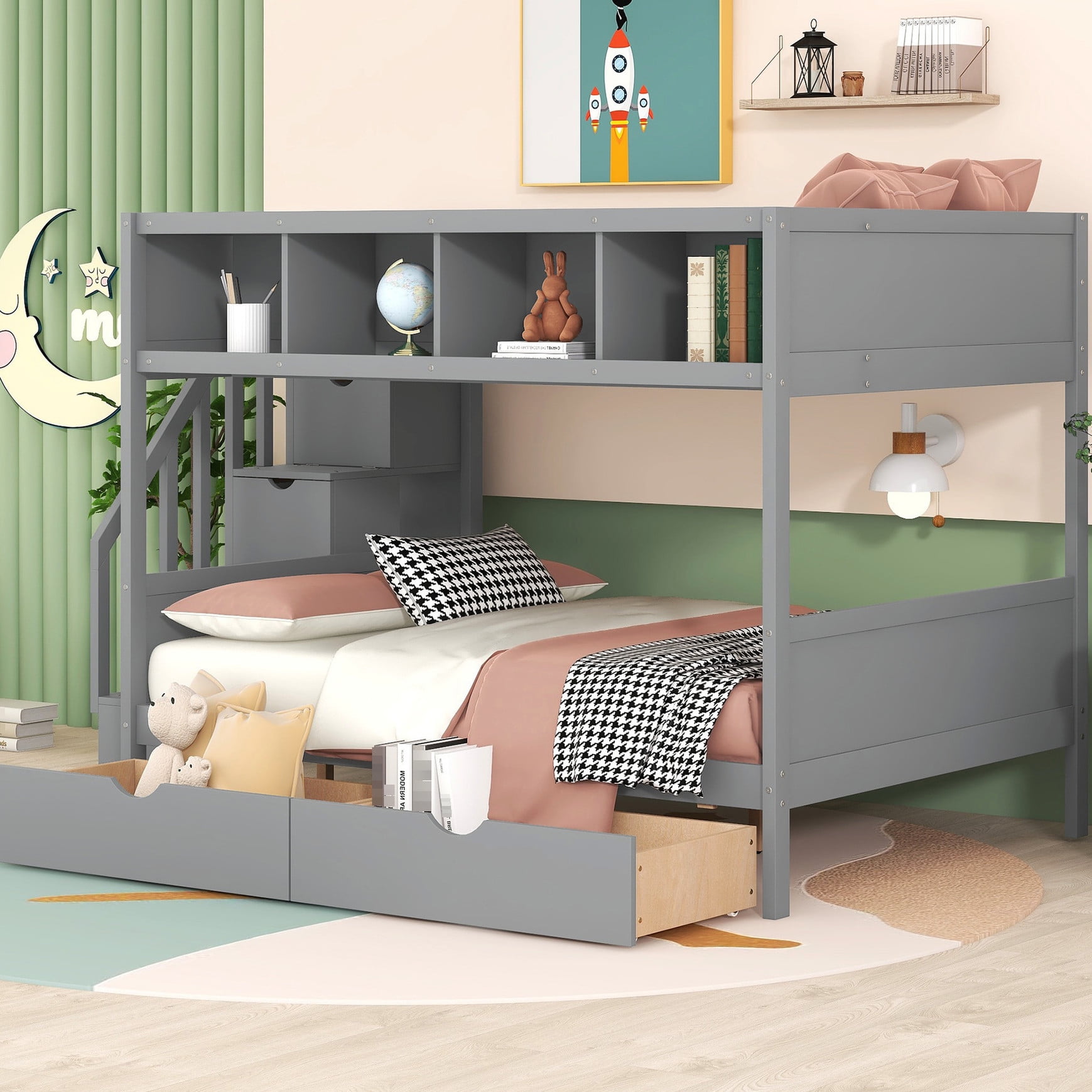 Multi-Use Shelf / Family-Size Bunk Bed / Solid Wood Legs - Walmart.com