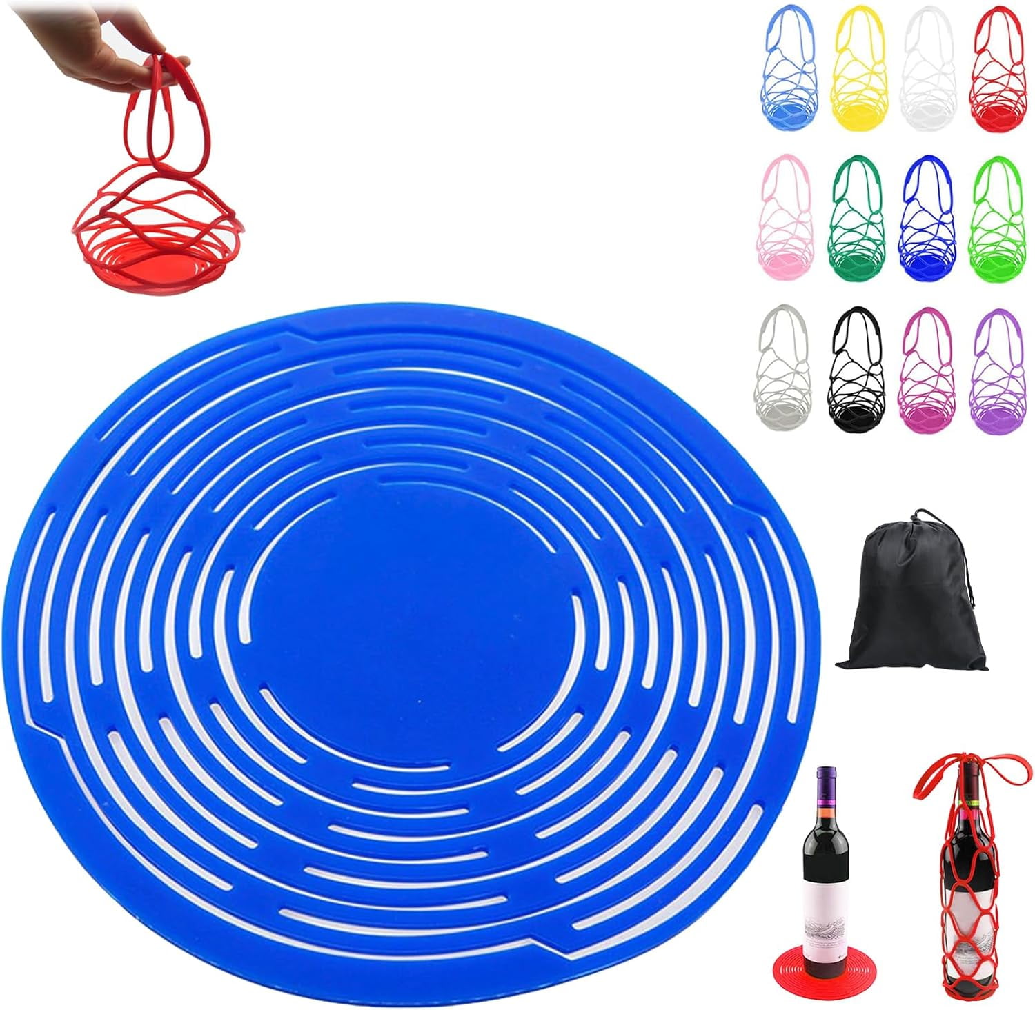 Multi-Use Silicone Storage Bag & Organizer, Wine Holder Handheld Bottle ...