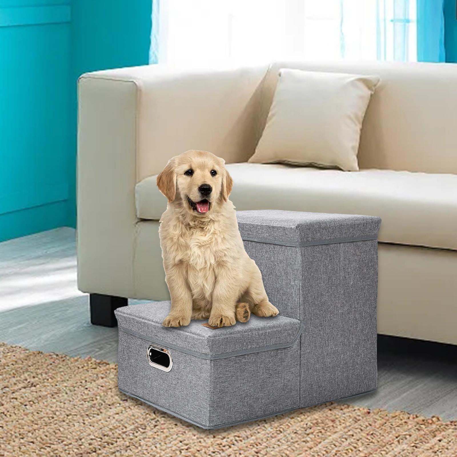 Multi Use Small Dog Ramp, Pet Ladder with Storage Box, 2 Tiers Steps ...