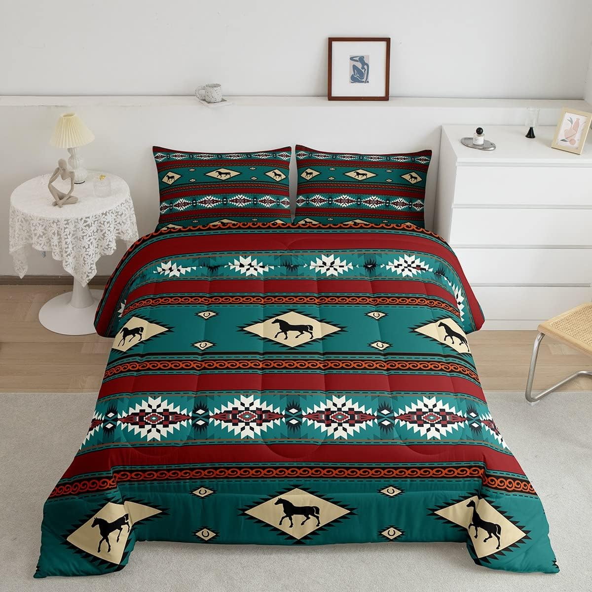 Multi Western Comforter Set Red Black Cowboy Cowgirl Bedding Set for ...