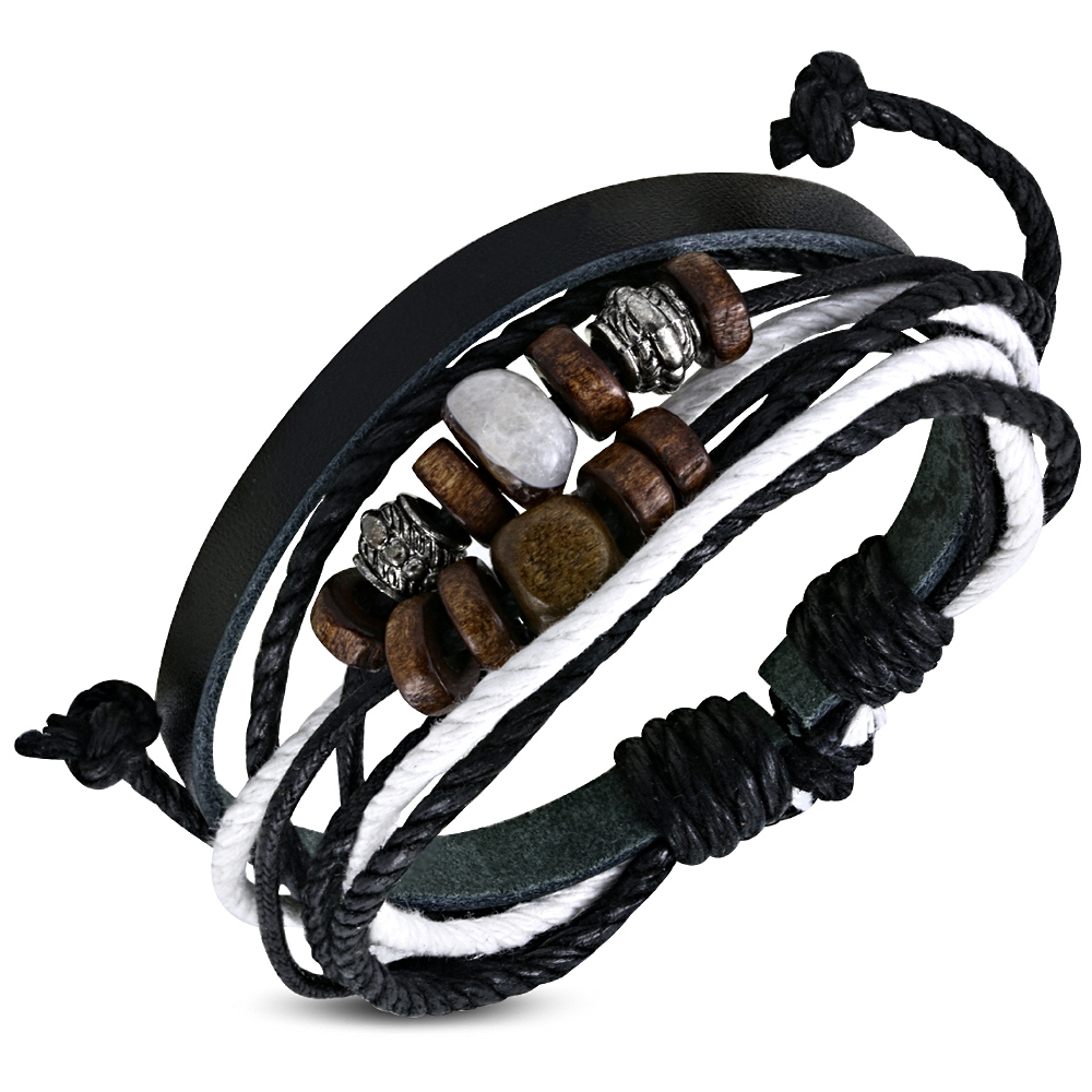Multi-Wrap Leather Rope Beaded Wristband Adjustable Bracelet, 10 ...