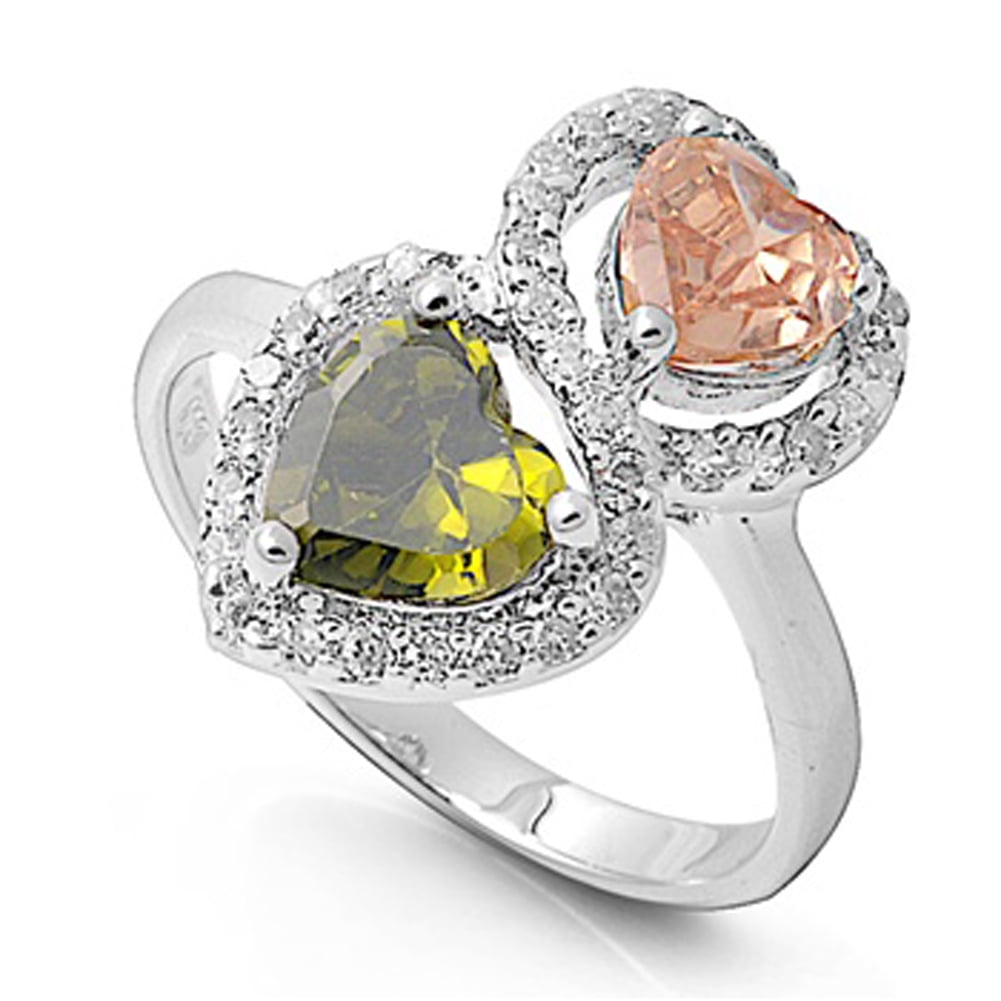 Multi-color CZ Infinity Heart Halo Promise Ring Sterling Silver Band ...