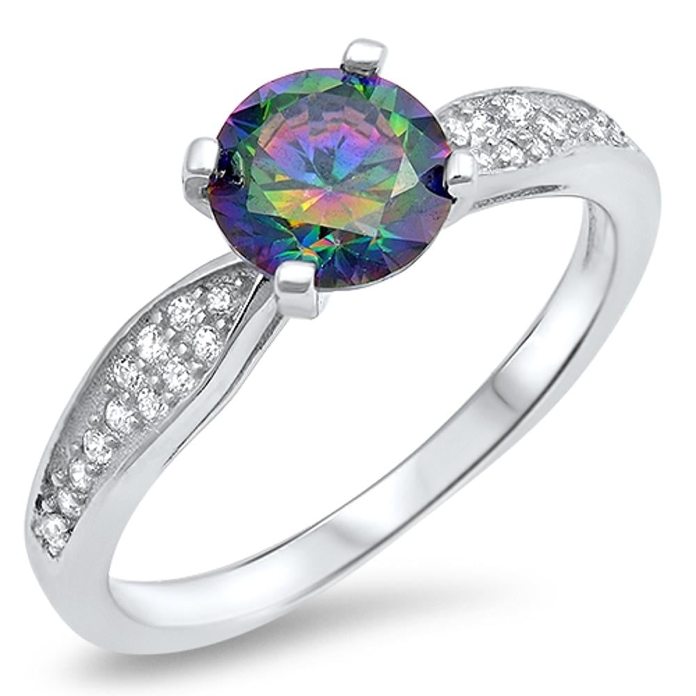 Multi-color CZ Solitaire Ring .925 Sterling Silver Cluster Band Black ...