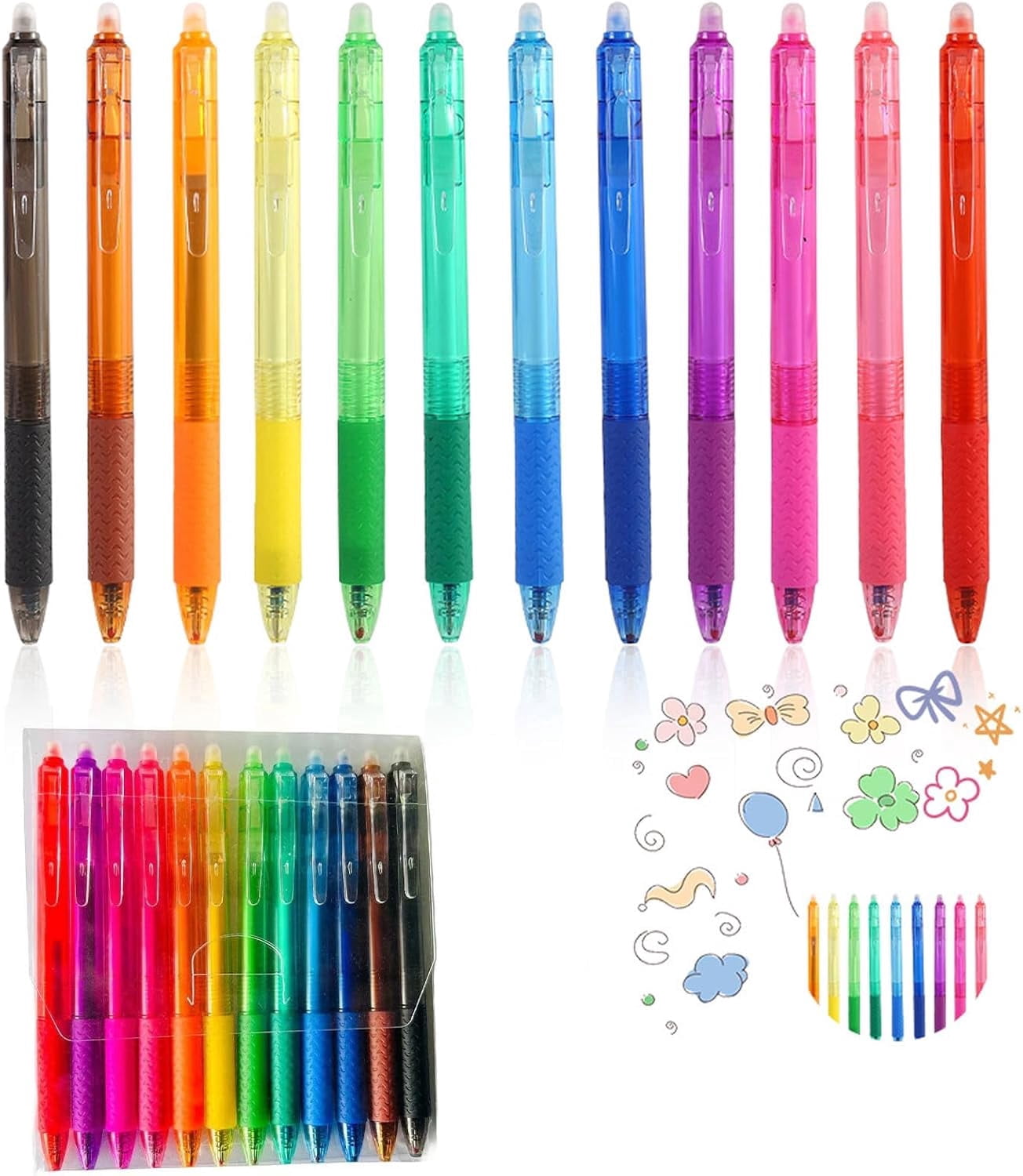 Multi-color Erasable Gel Pens 12 PCS, Retractable Rollerball Pens ...