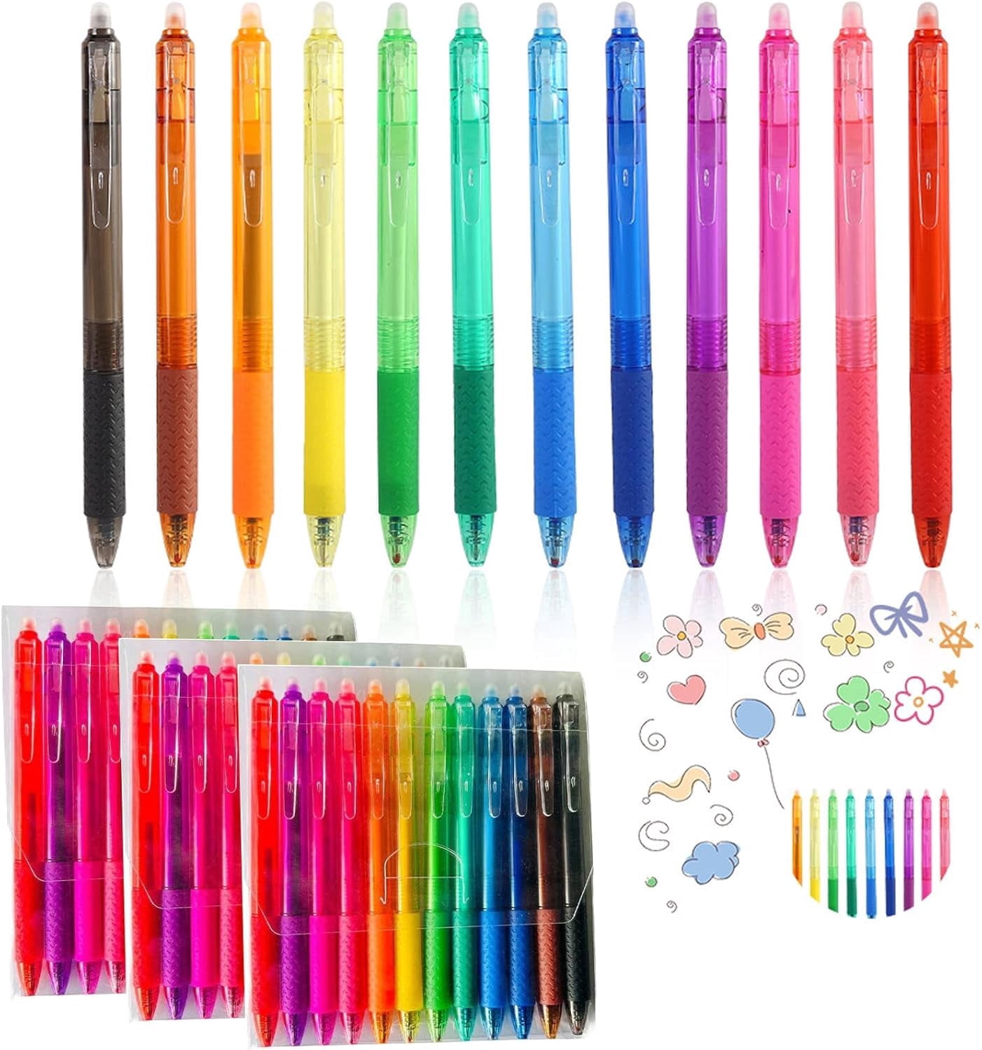 Multi-color Erasable Gel Pens 12 PCS, Retractable Rollerball Pens ...