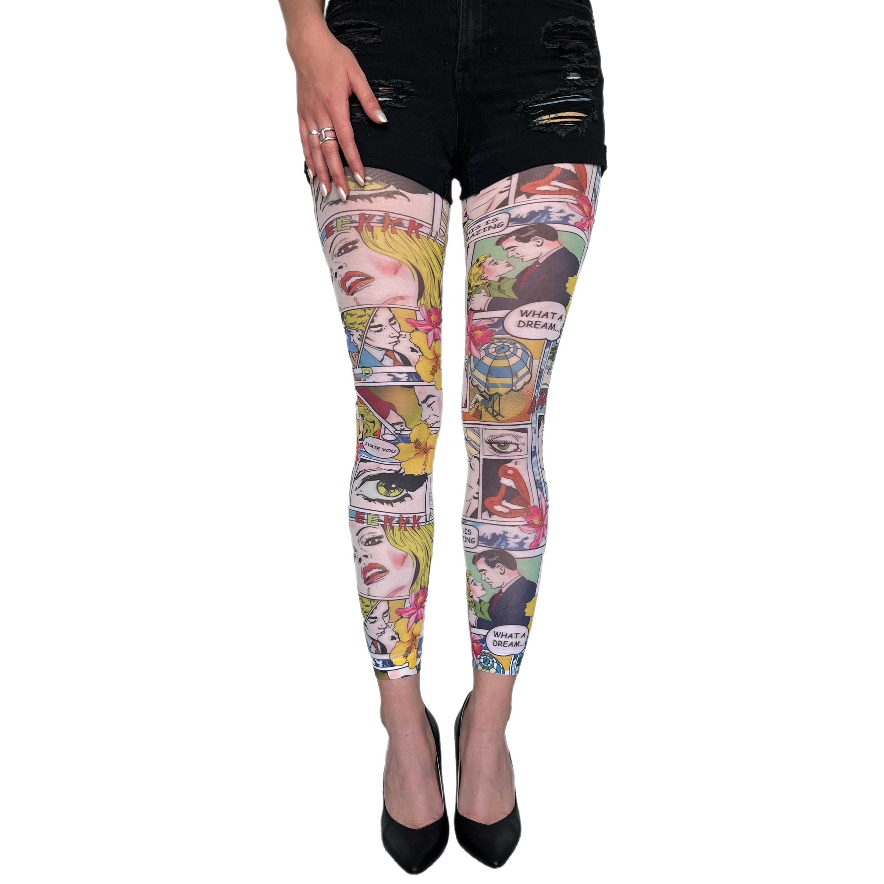 Multi-color Opaque Patterned Footless tights Comics for Women Malka Chic - Walmart.com