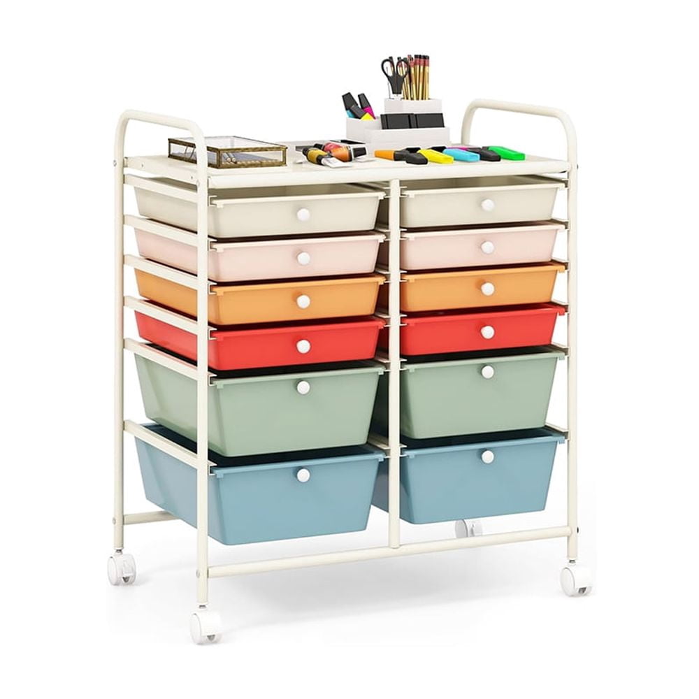 Multi-color Storage Cart with 12 Drawers Rolling Wheels Semi ...