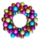 Multi-colored Ball 16" Wreath with Battery Powered Warm White LEDs ...