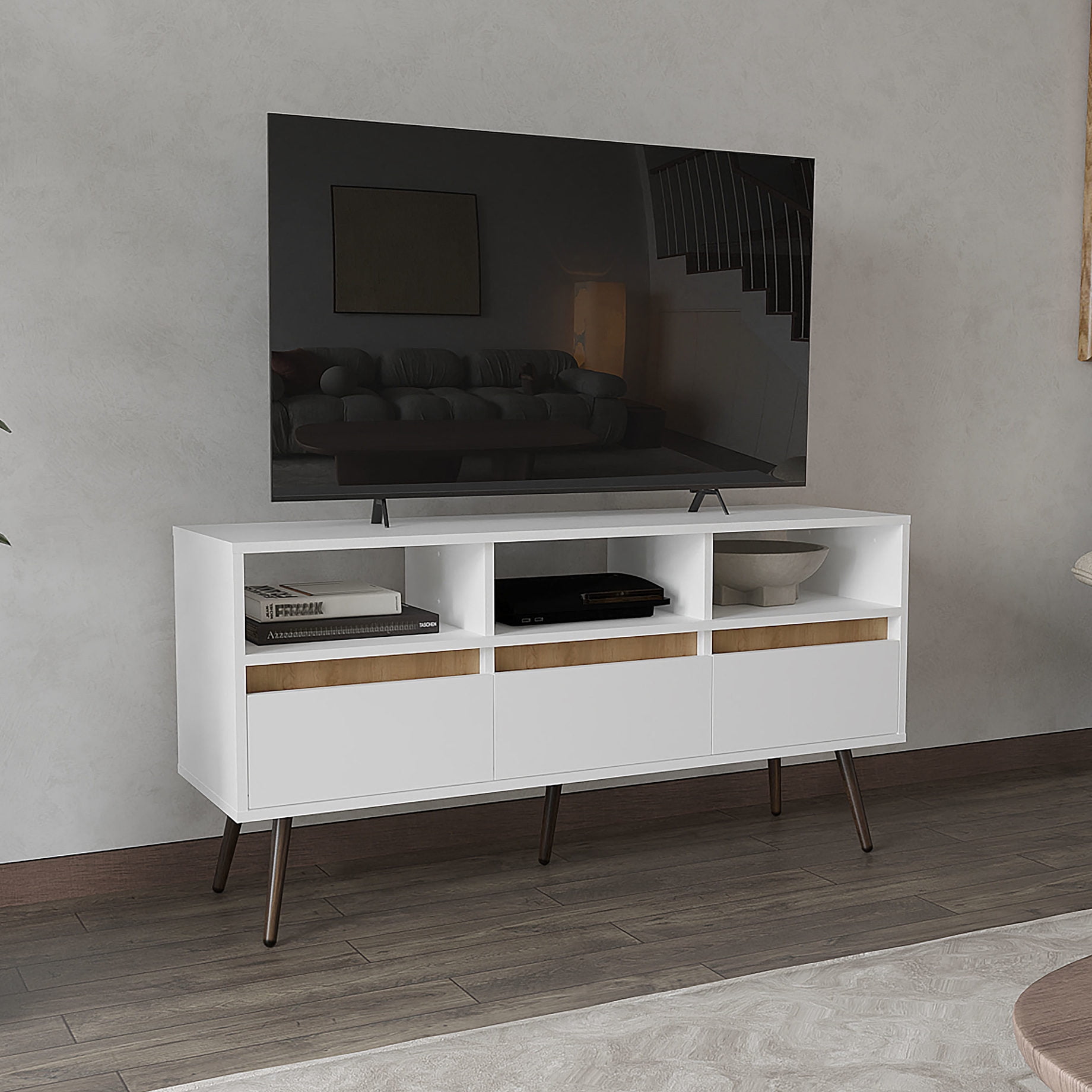 Multi - colored TV Stand 40 - 49in, 3 Drawers, Sturdy Construction ...