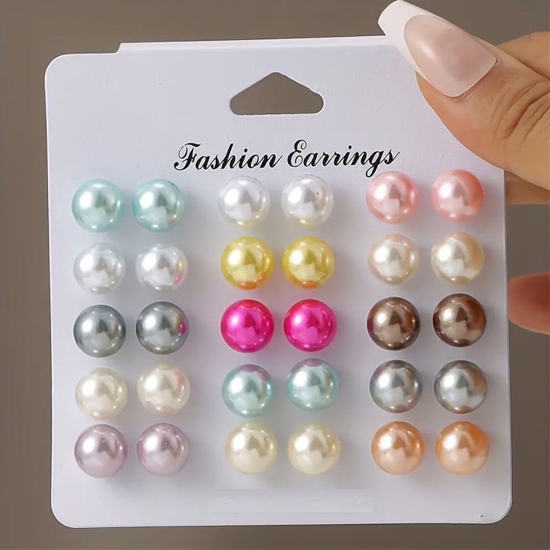 Multi colored bead string women's seven color pearl earring set ...