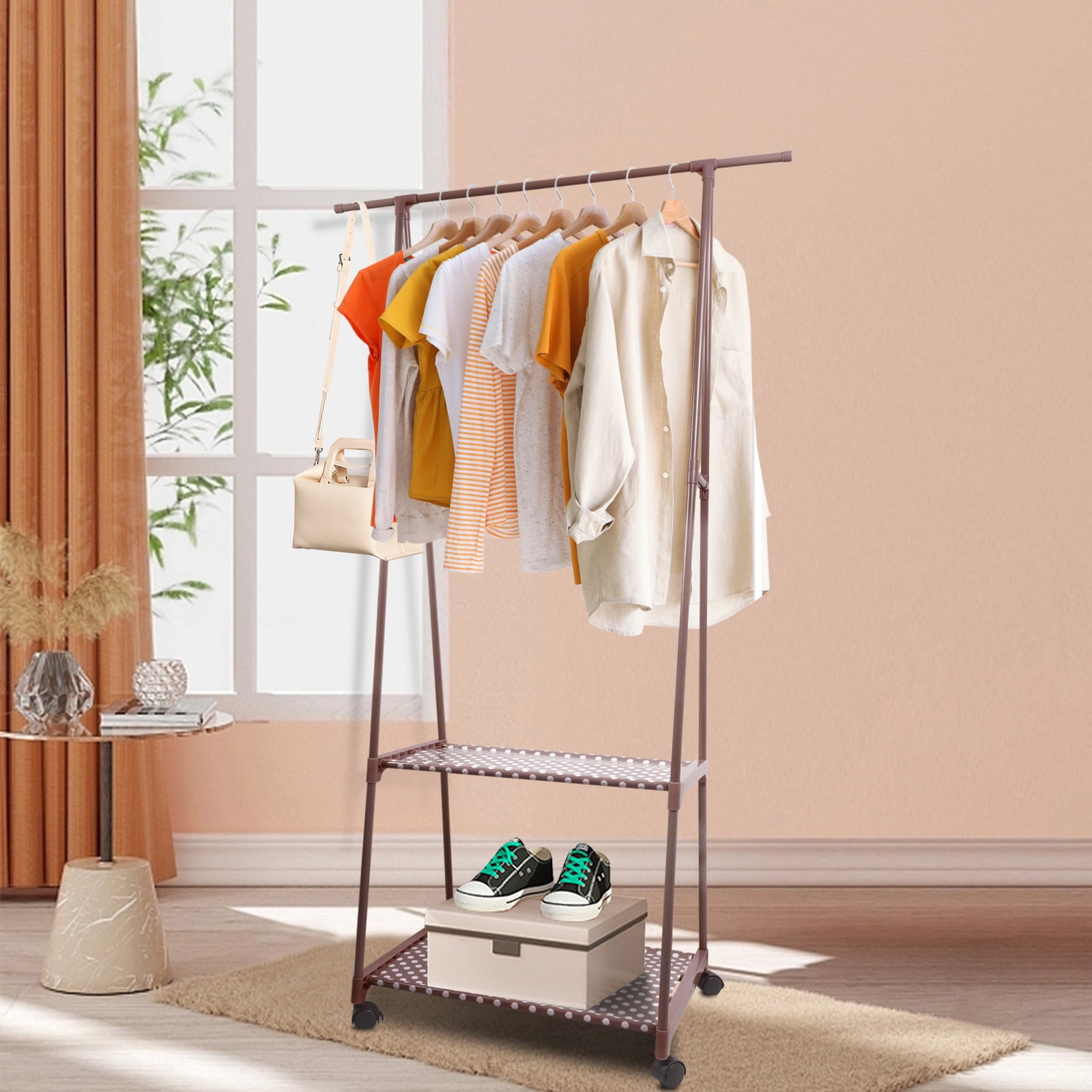 Multi-function Triangle Clothes Rack Portable Rolling Hanging Stand ...