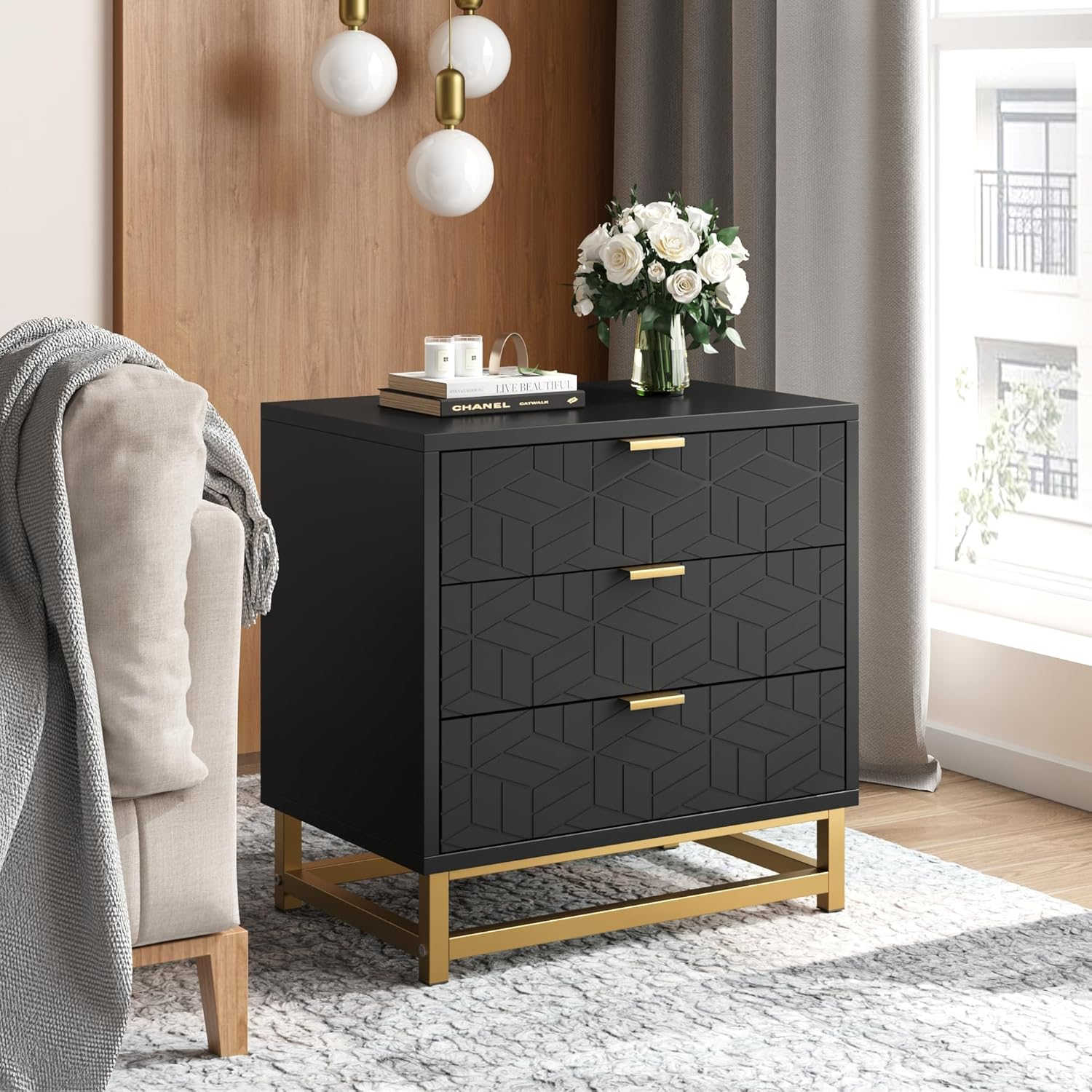 Multi-functional 3 Drawer Dresser, Large Dresser for Bedroom, Wood ...