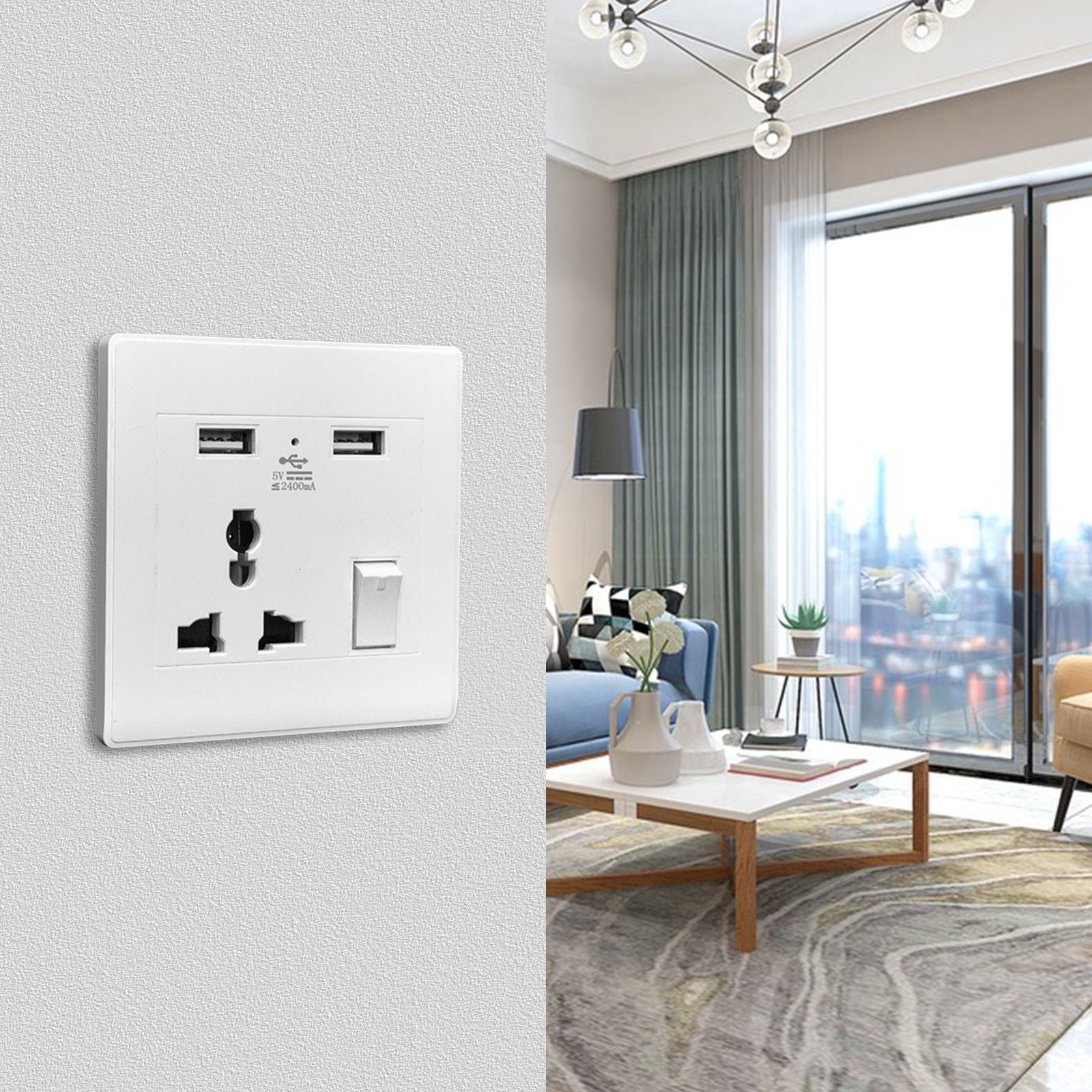 Multi-functional 5-hole Universal USB Wall Outlet For Worldwide Use Two ...
