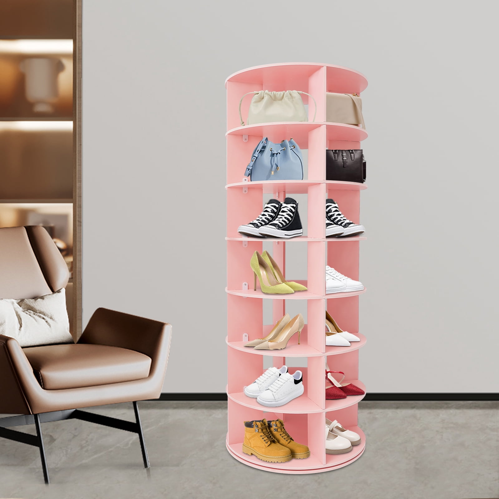 Multi-functional 7-Tier Rotating Shoe Rack with 28 Pair Capacity, 360 ...