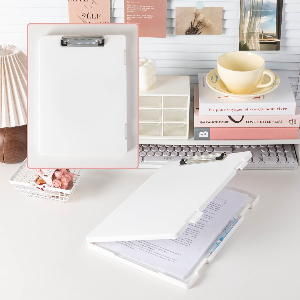 Multi functional A4 folder clamp storage box, writing pad, large ...