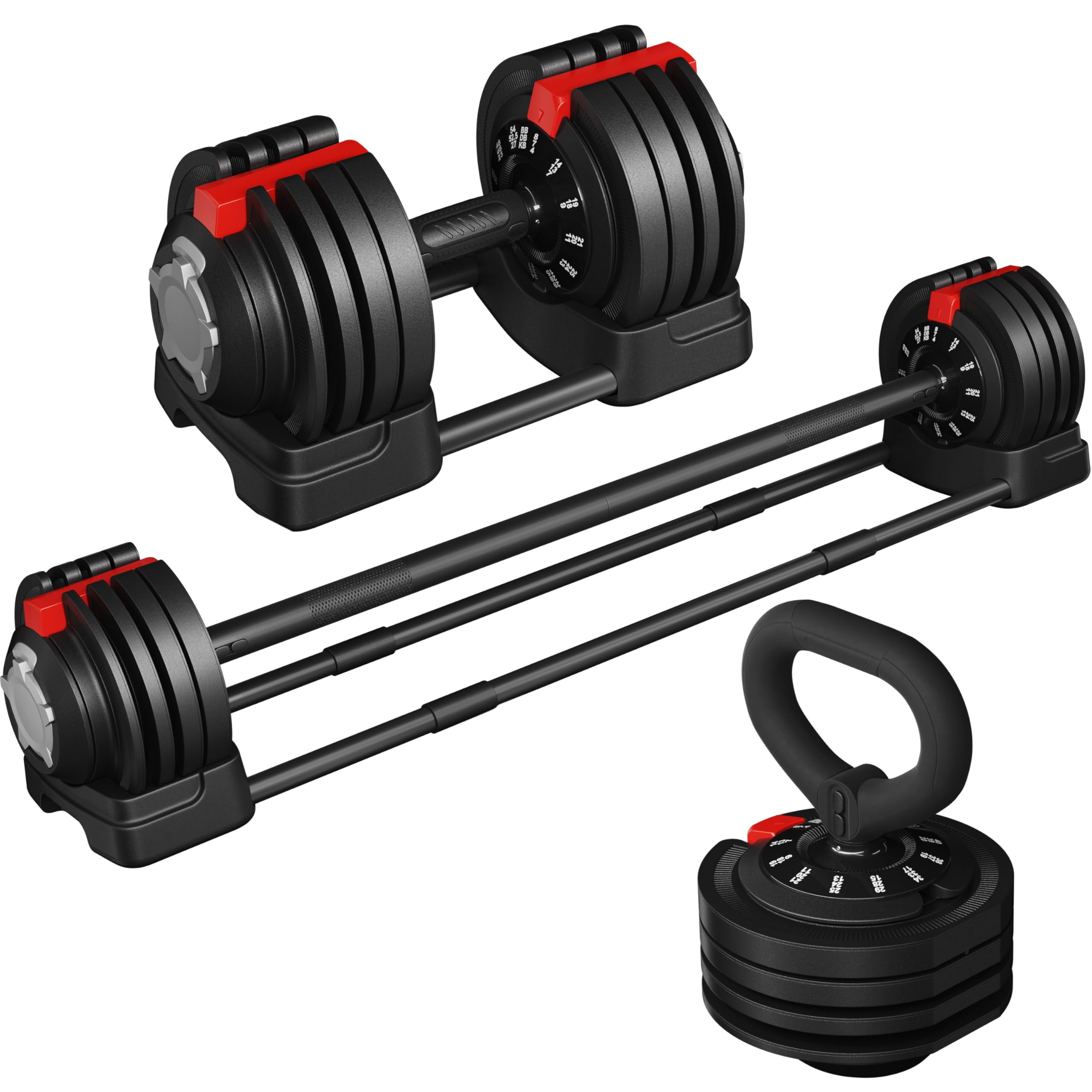 Multi-functional Adjustable Dumbbell Set 40-90lbs, 3-in-1 Free Weight ...