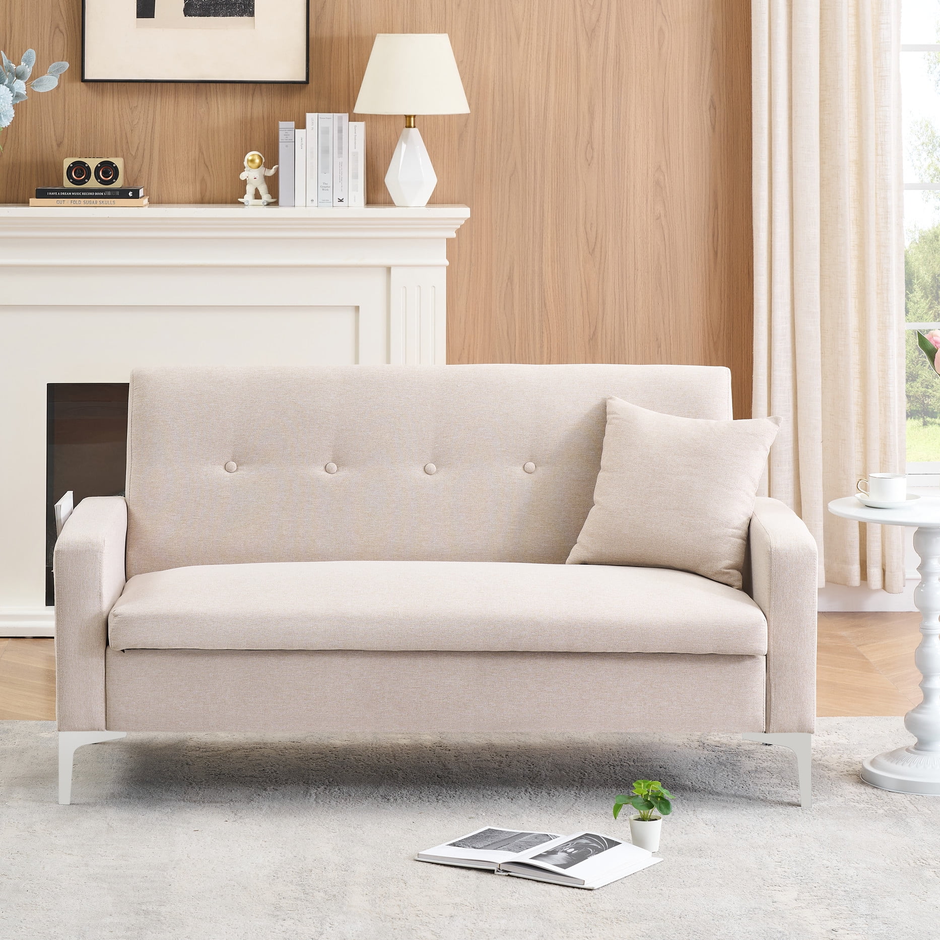 Multi-functional Beige Suede For Living Room - Solid Wood Construction ...