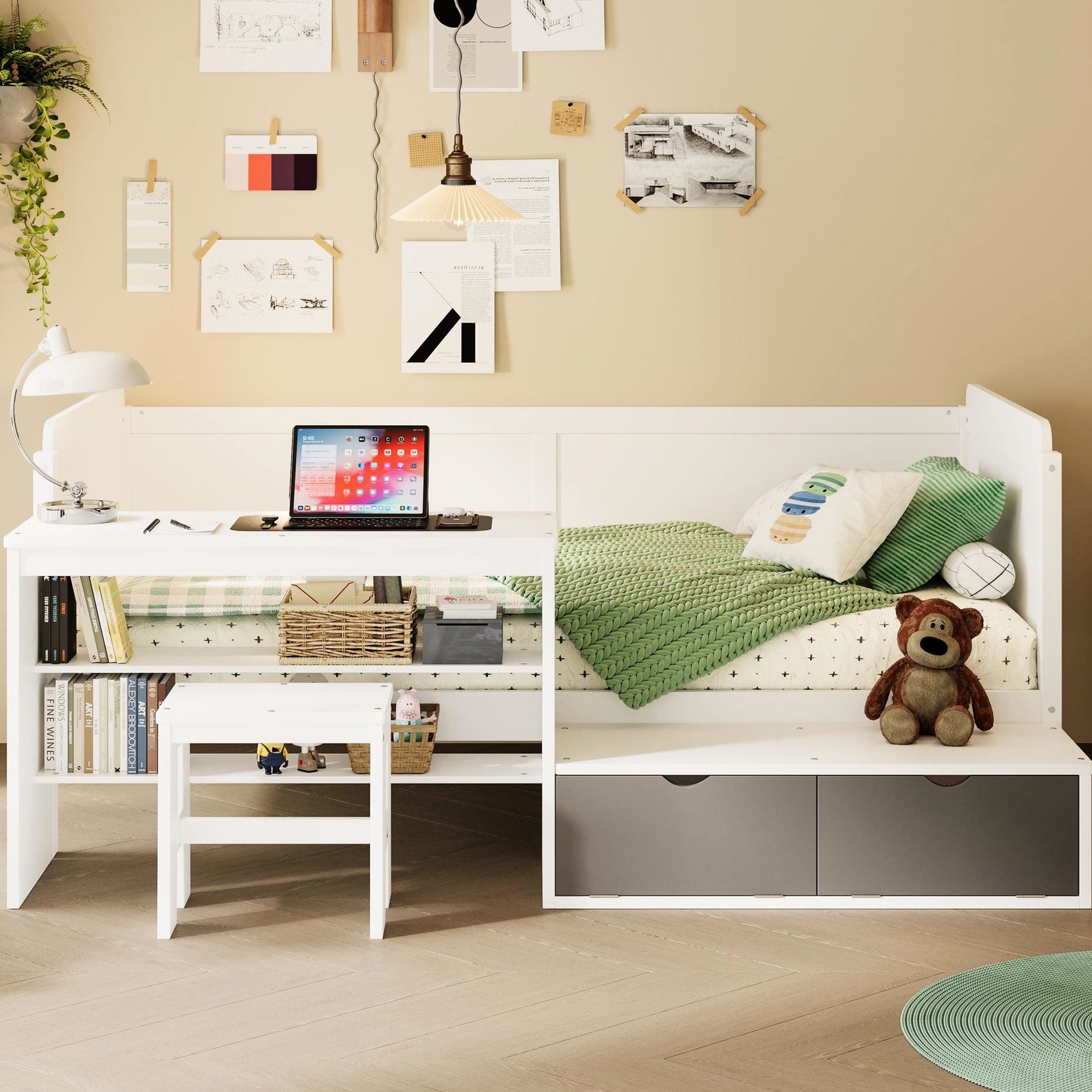 Multi-functional White Wooden Daybed With Profuse Storage Qualities Of Shelves And Lockers, Twin ...