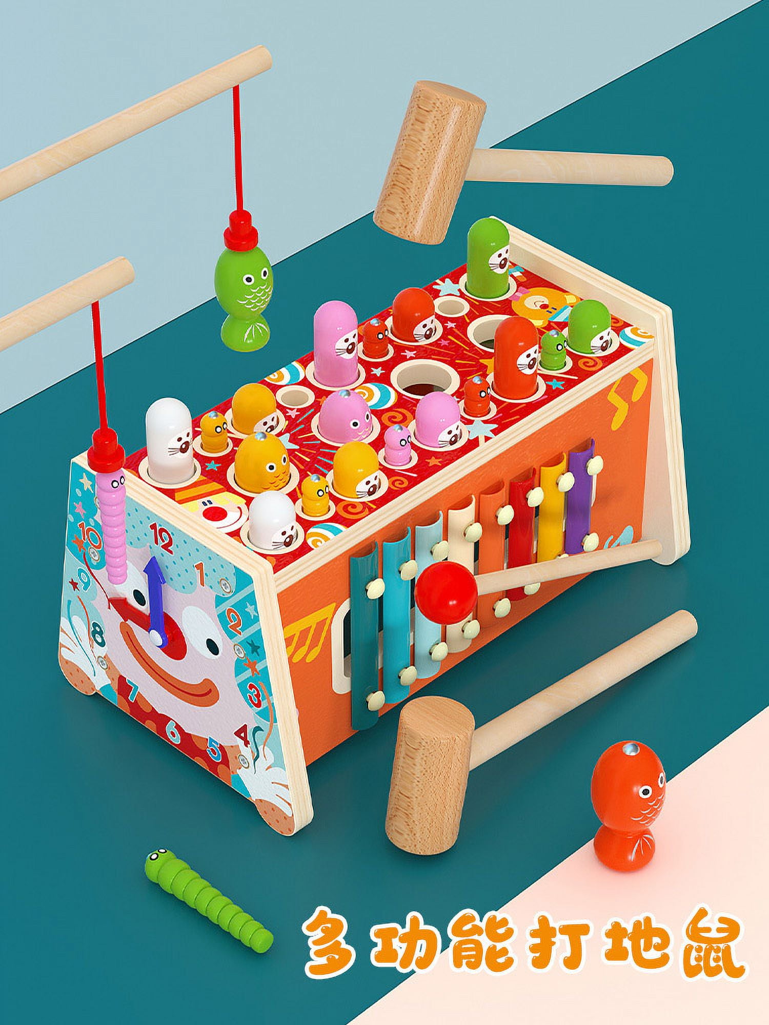 Multi-functional mole-beating baby knock wooden trailer police car mole ...