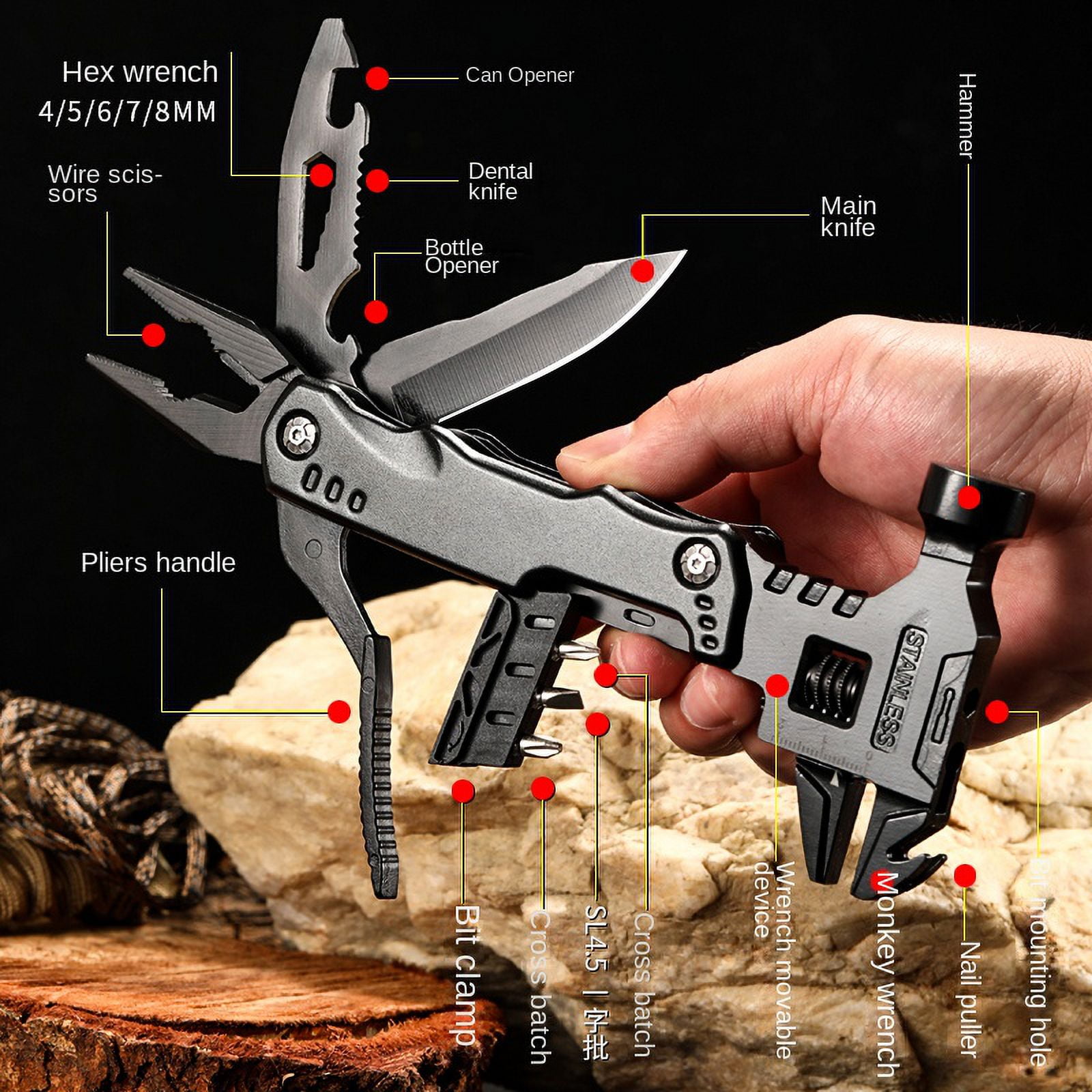 Multi functional wrench Hammer combination universal folding pliers EDC ...