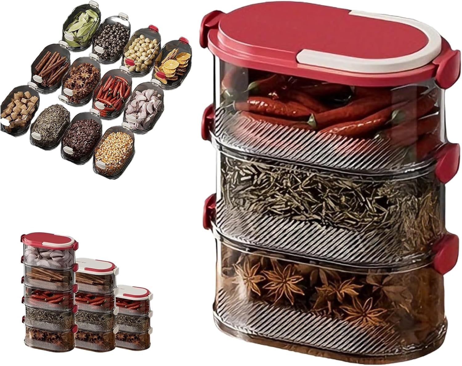 Multi-layer Sealed Spice Organizer, Stackable Seasoning Storage Box ...