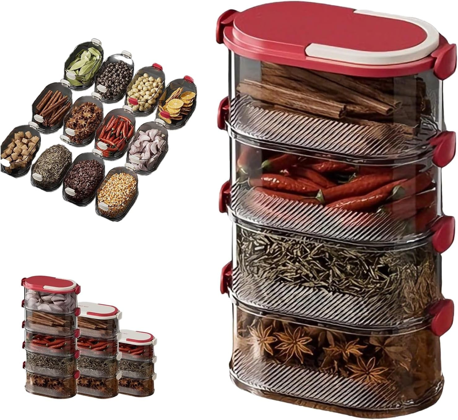 Multi-layer Sealed Spice Organizer, Stackable Seasoning Storage Box ...