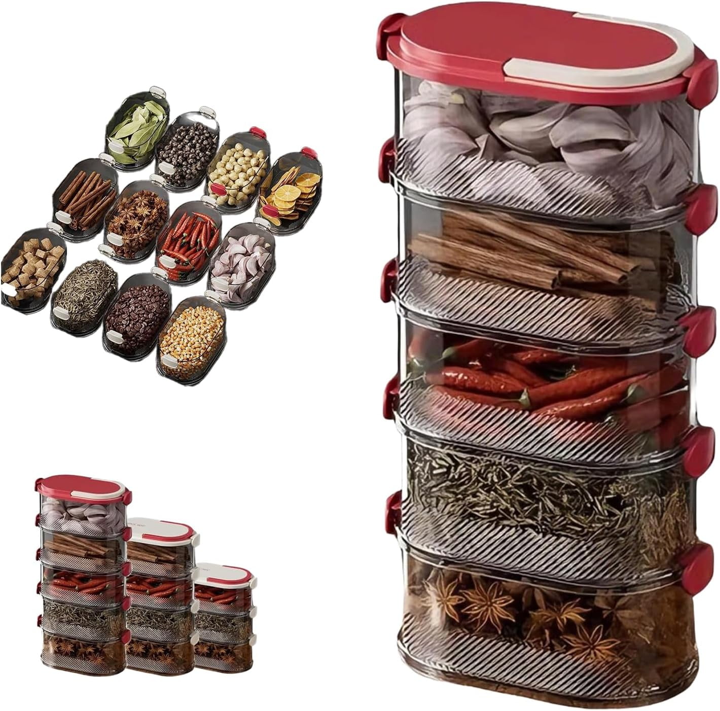 Multi-layer Sealed Spice Organizer, Stackable Seasoning Storage Box ...