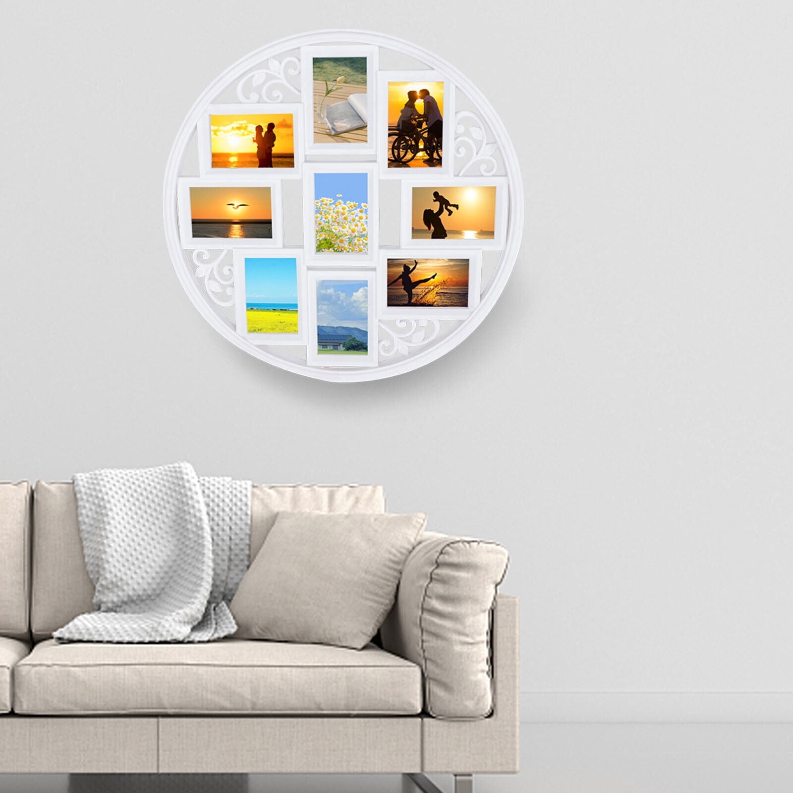 Multi-Photo Collage Picture Round White Display Frame Holds 9 Photos 4 ...
