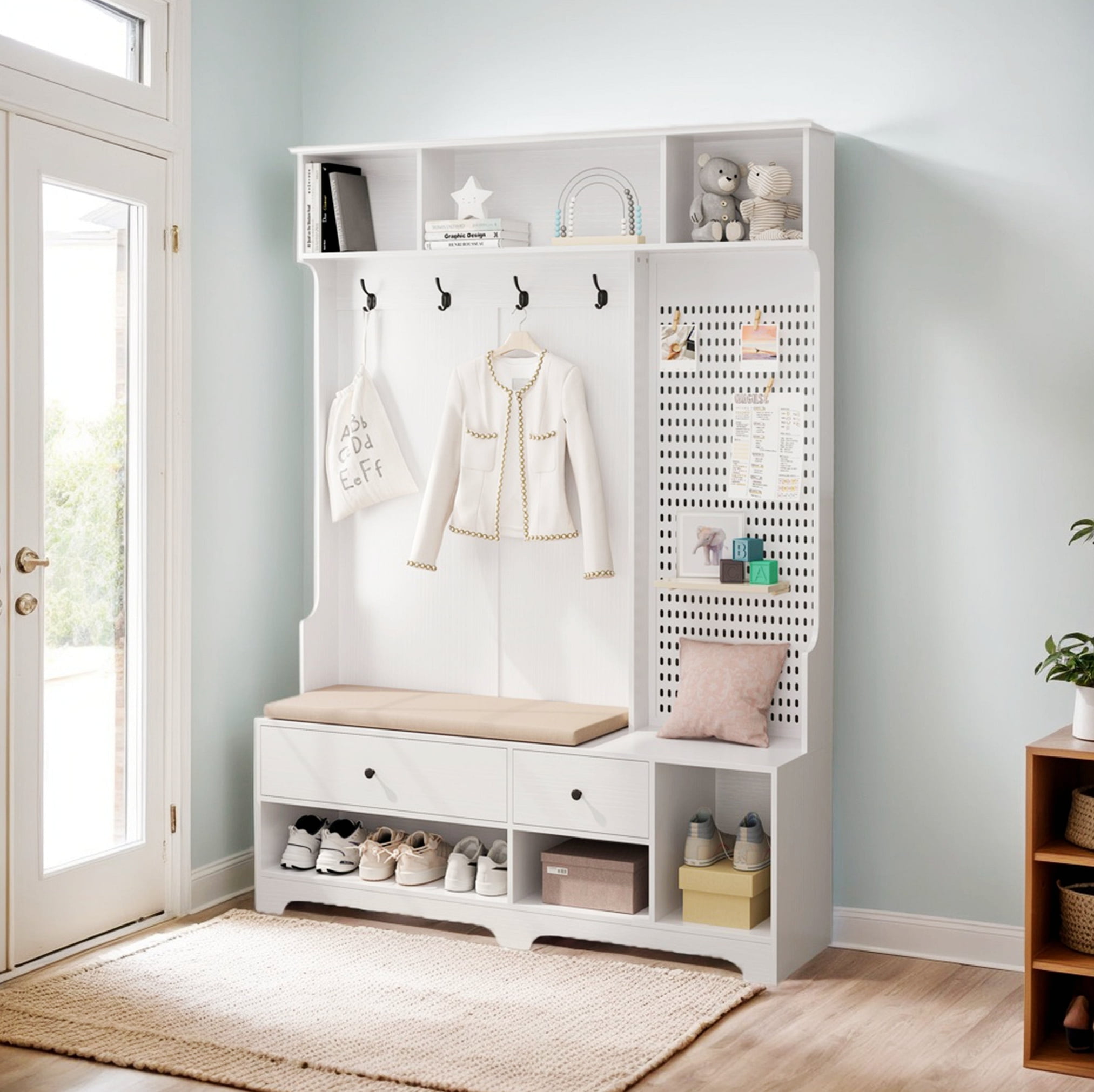 Multi-purpose Hallway Hall Tree with Removable Linen Cushioned Entryway ...