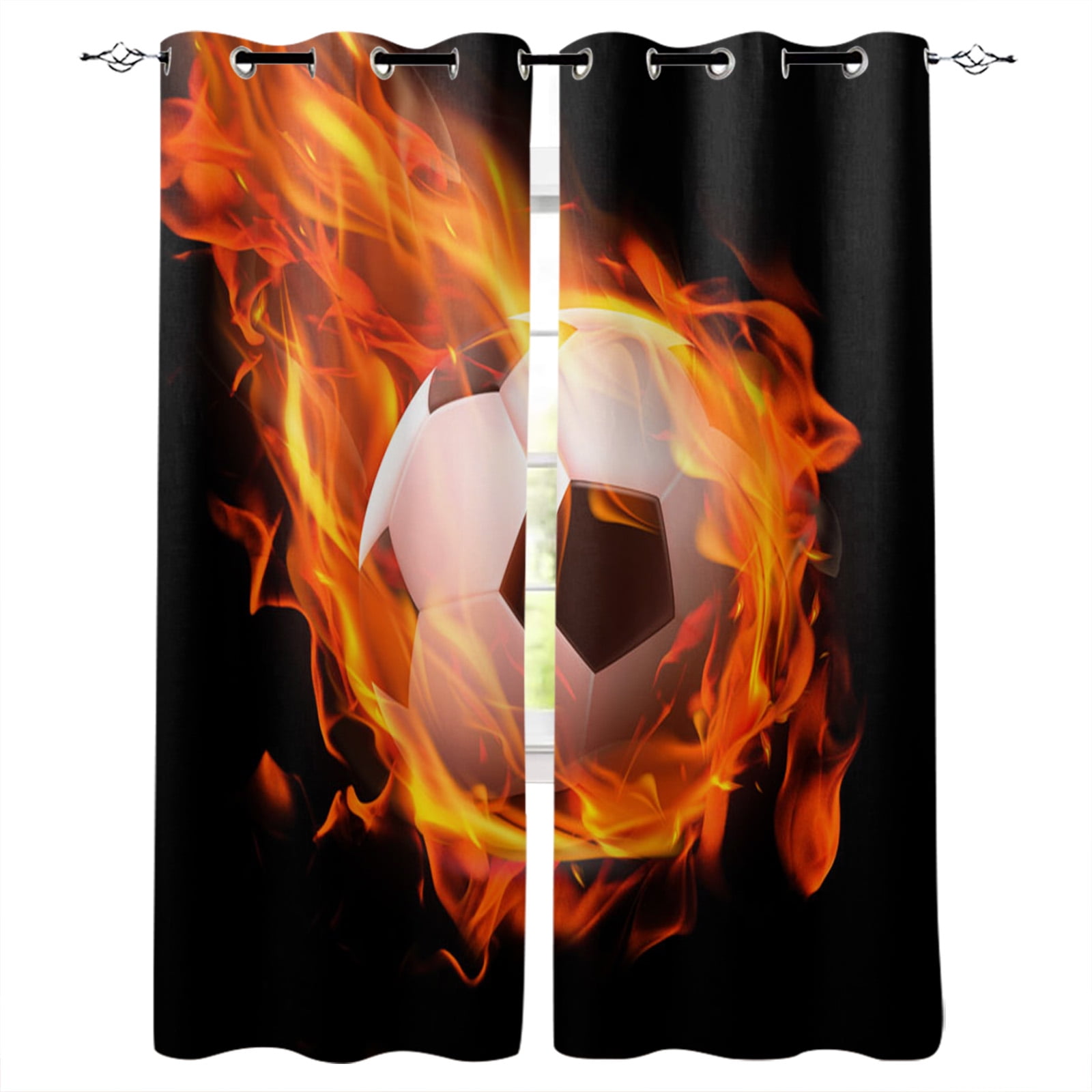 Multi-size Football Ball Sports Wall Broken Window Curtains Polyester ...
