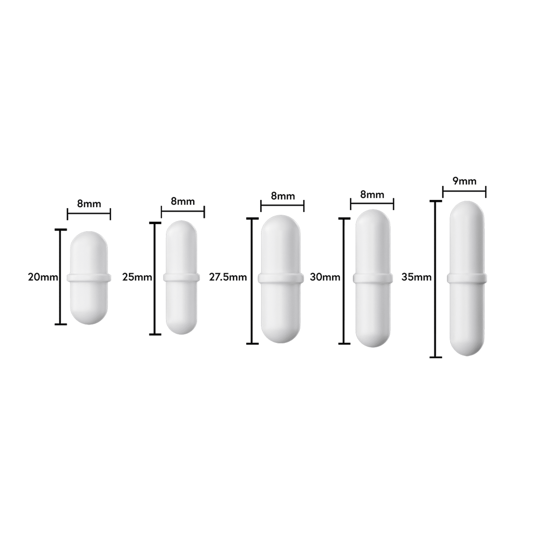 Multi size magnetic teflon coated stir spin bar set - 5 piece white ...