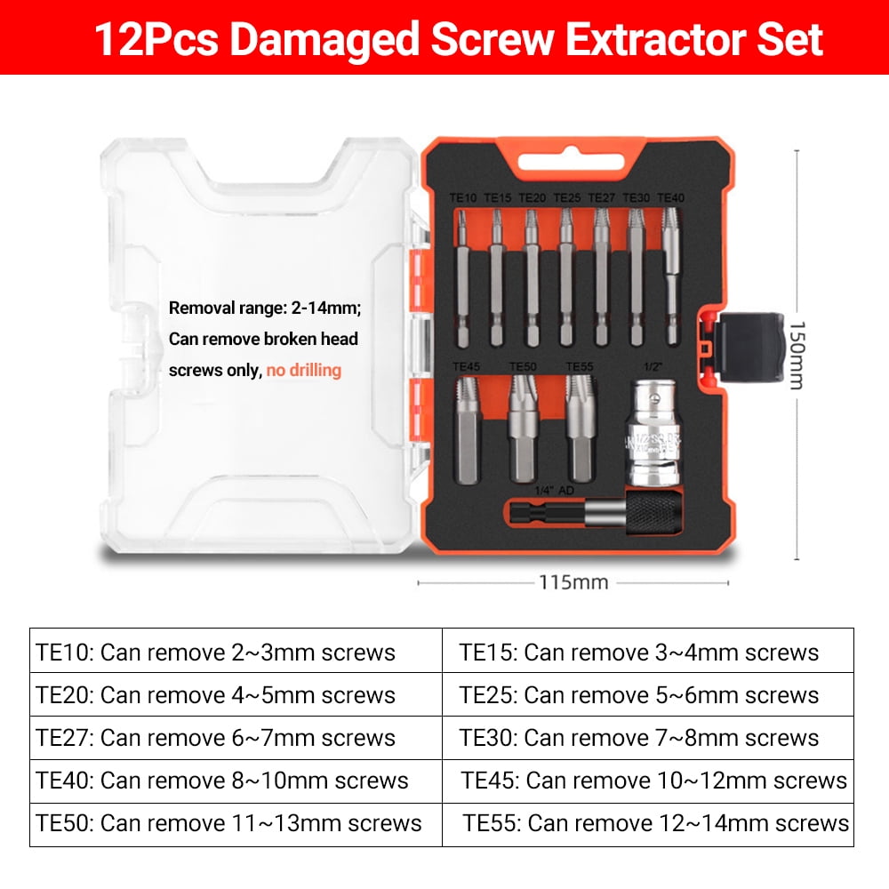 Multi-spline 12Pcs Damaged Screw Extractor Set, Remover For Stripped ...